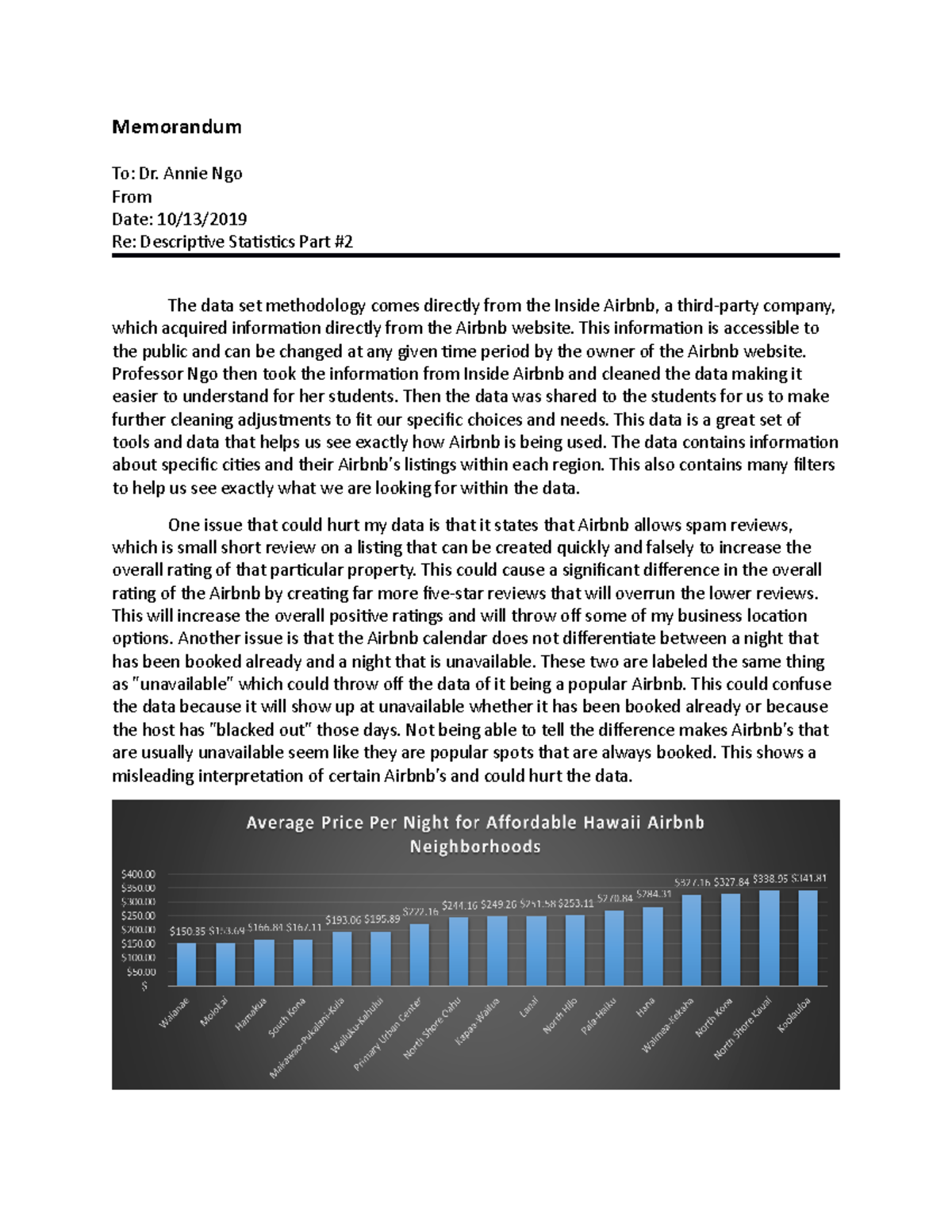 Business Stats Part 2 - Descriptive statistics (1) - Memorandum To: Dr ...