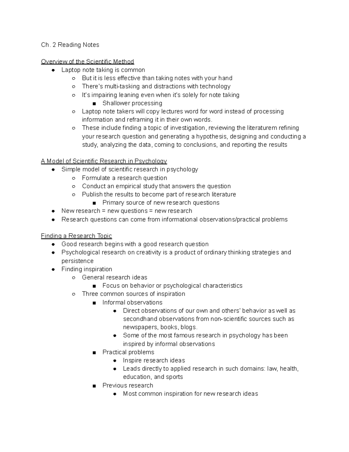 Ch. 2 Reading Notes - Ch. 2 Reading Notes Overview of the Scientific ...
