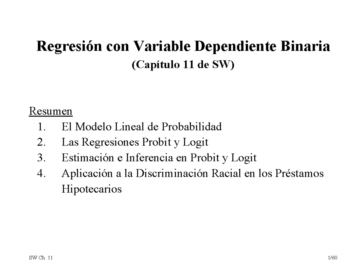 SW3e ch11 slides GE Spanish 2023 NEW - Regresión con Variable Dependiente Binaria (Capítulo 11 ...