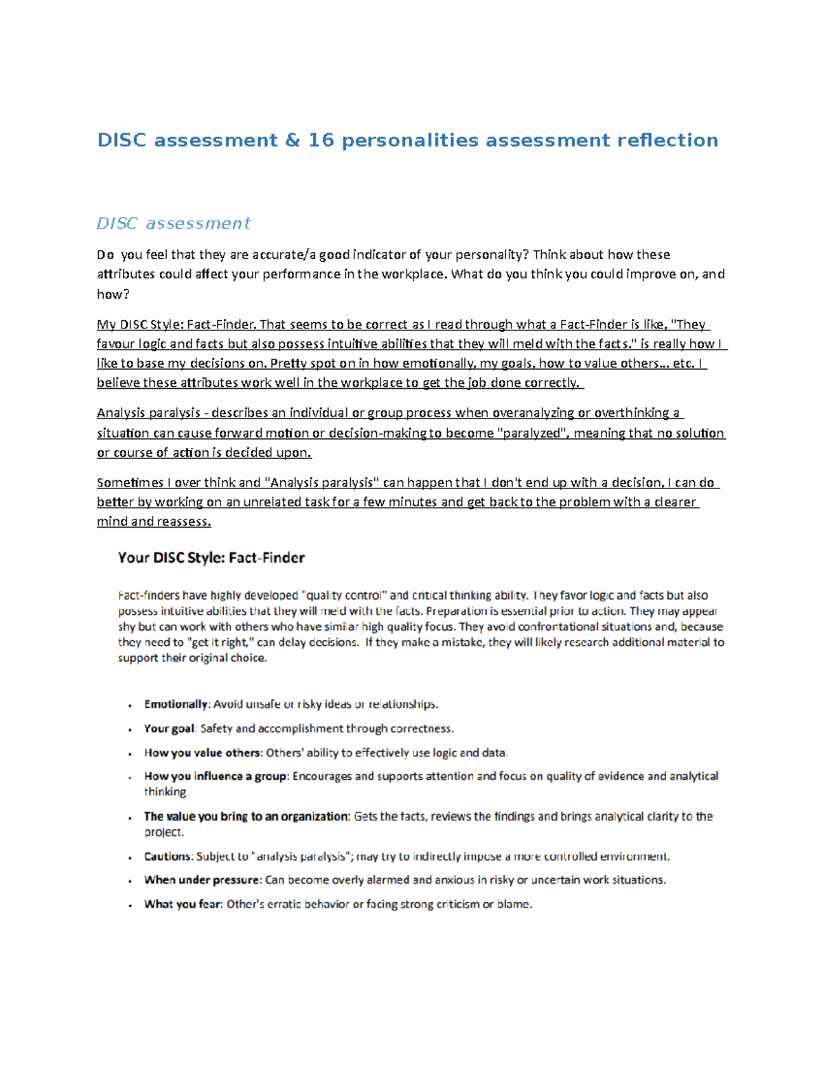 Reflection - DISC and 16 Personalities - DISC assessment & 16 ...