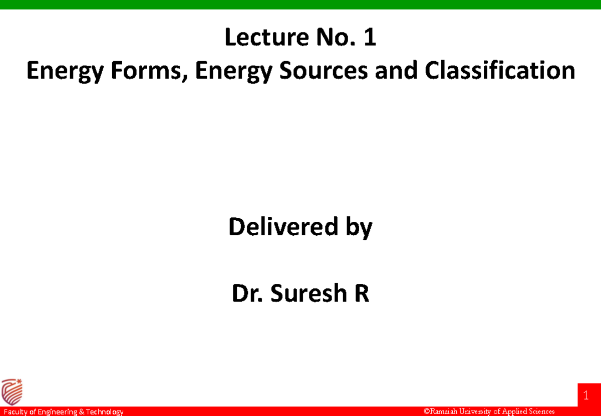 Chapter 1 .Energy Forms, Energy Sources and Classification - 1 1 ...