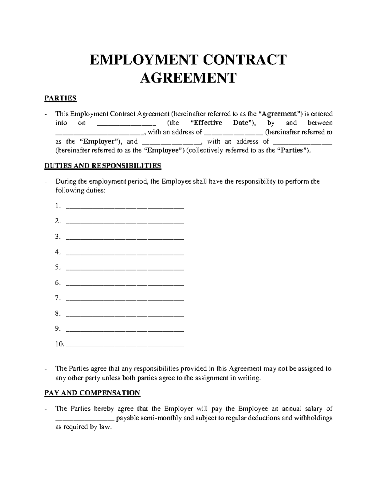 Employment Contract Agreement Template Signaturely - EMPLOYMENT ...