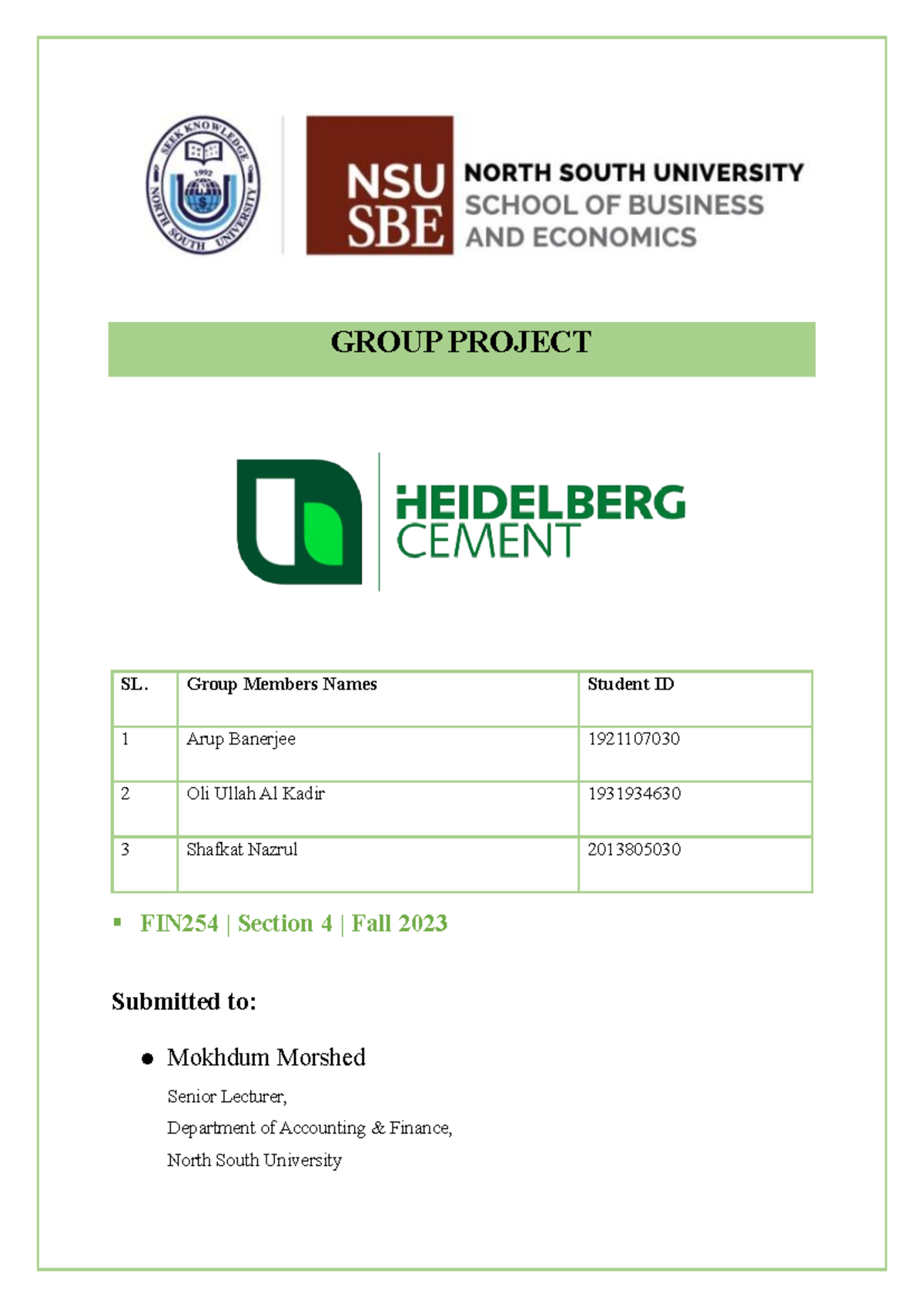Group-Project Heidelberg-Cement FIN254 - GROUP PROJECT FIN254 | Section ...