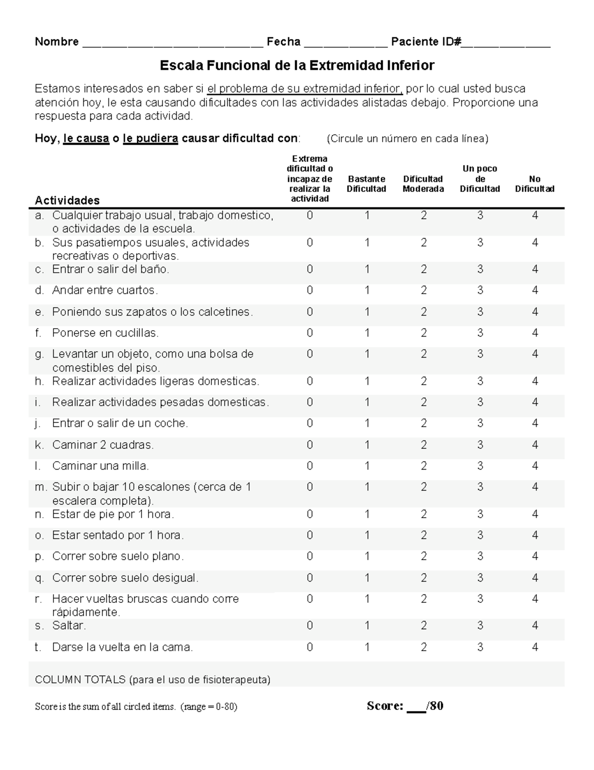 Lefs - encuesta lefs - Nombre ____________________________ Fecha ...