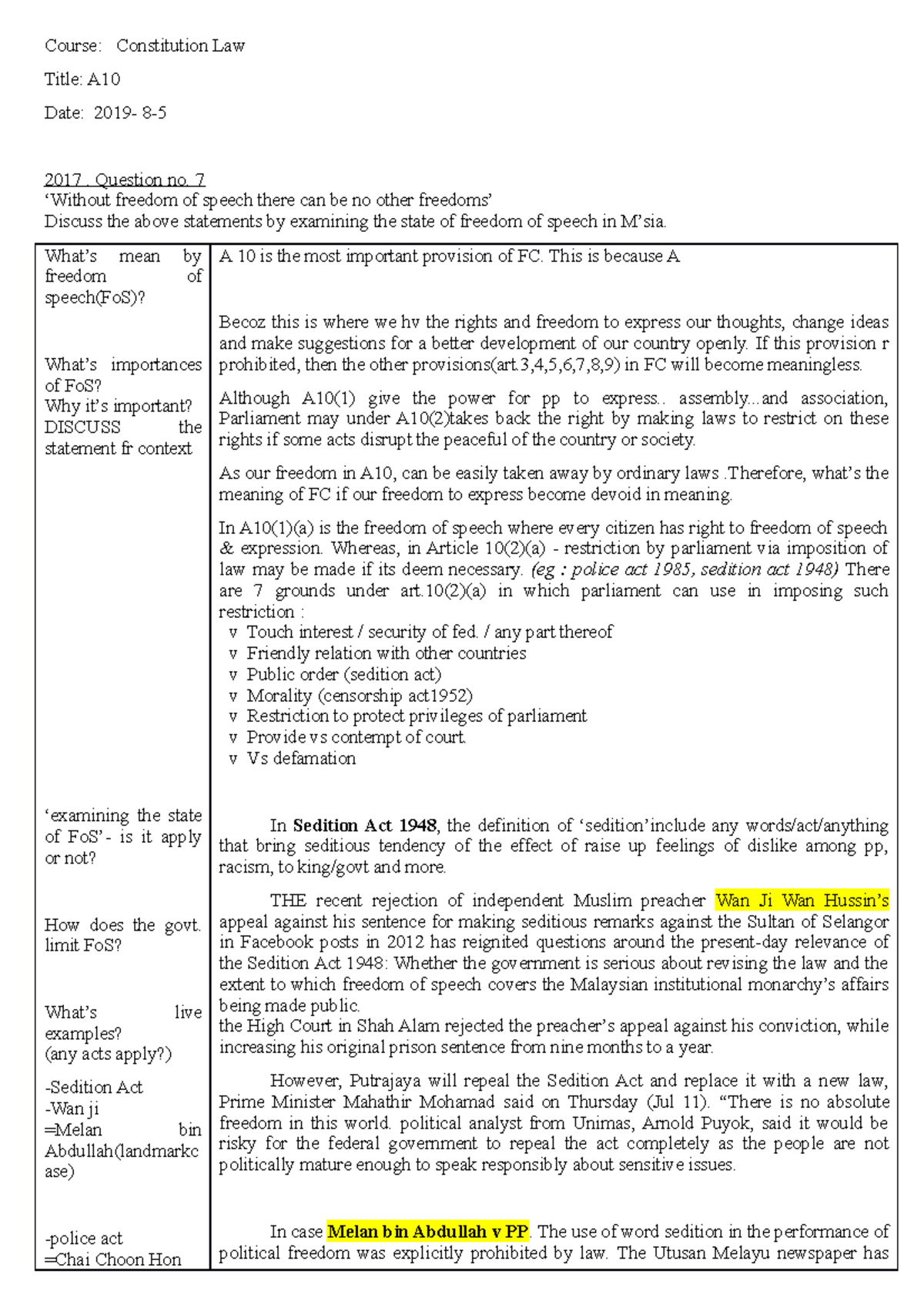 Constitution -Article 10 - Course: Constitution Law Title: A Date: 2019 ...