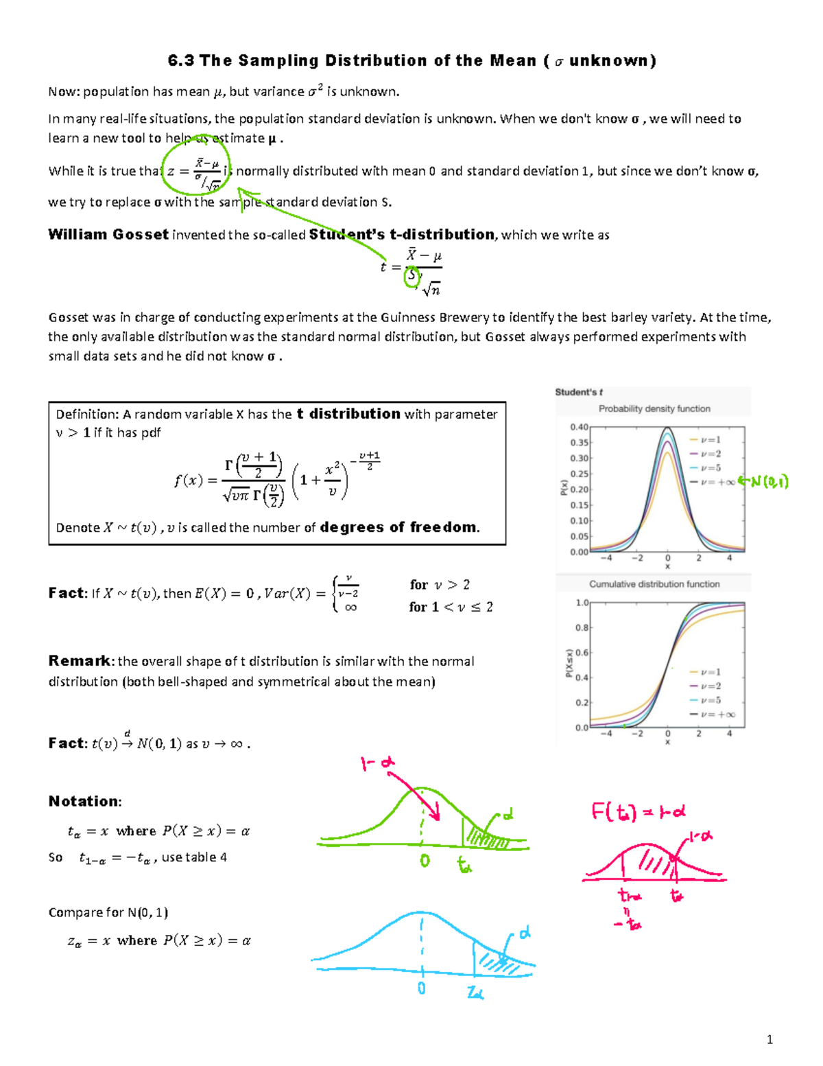 6 - Homework practice review - 6 The Sampling Distribution of the Mean ( 𝔎 unknown) Now ...