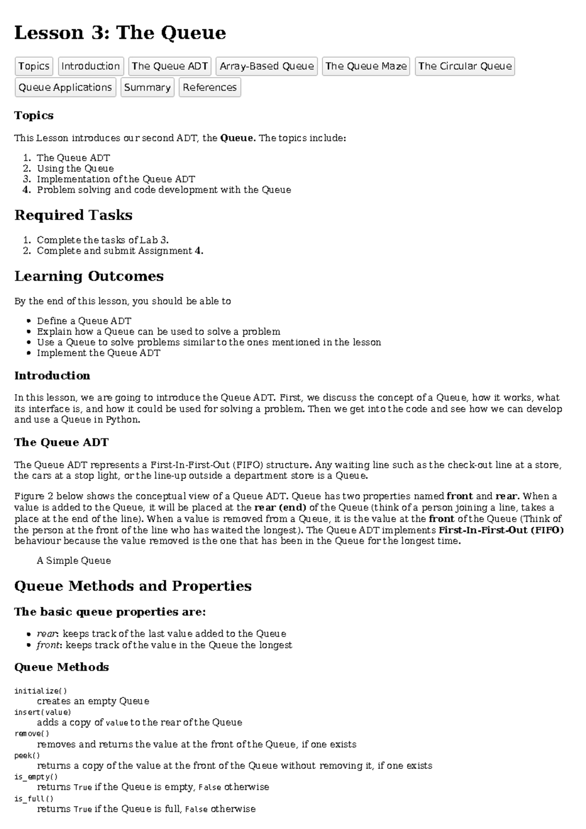L03 Queue L03 Queue Lesson 3 The Queue Topics Introduction The Queue Adt Array Based Queue