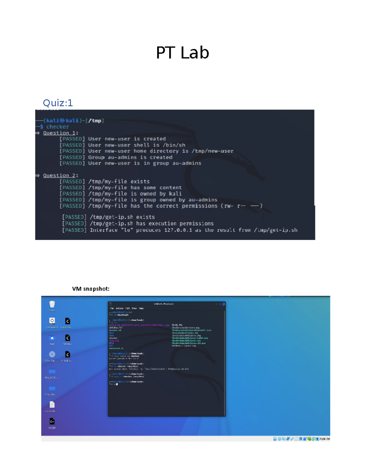 PT Lab - rte - Computer Networks - PT Lab Quiz: VM snapshot: Task 1: Task 2: - Studocu