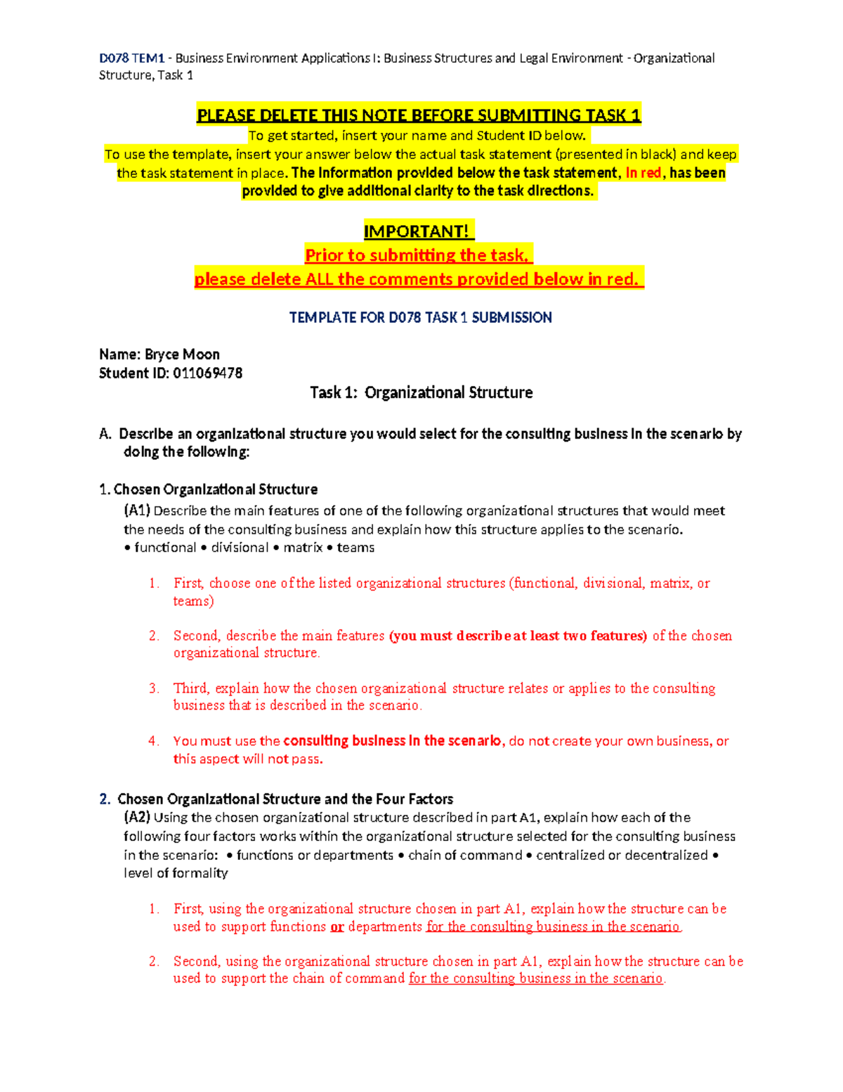 D078 - Task 1 Template V4 - D078 TEM1 - Business Environment ...