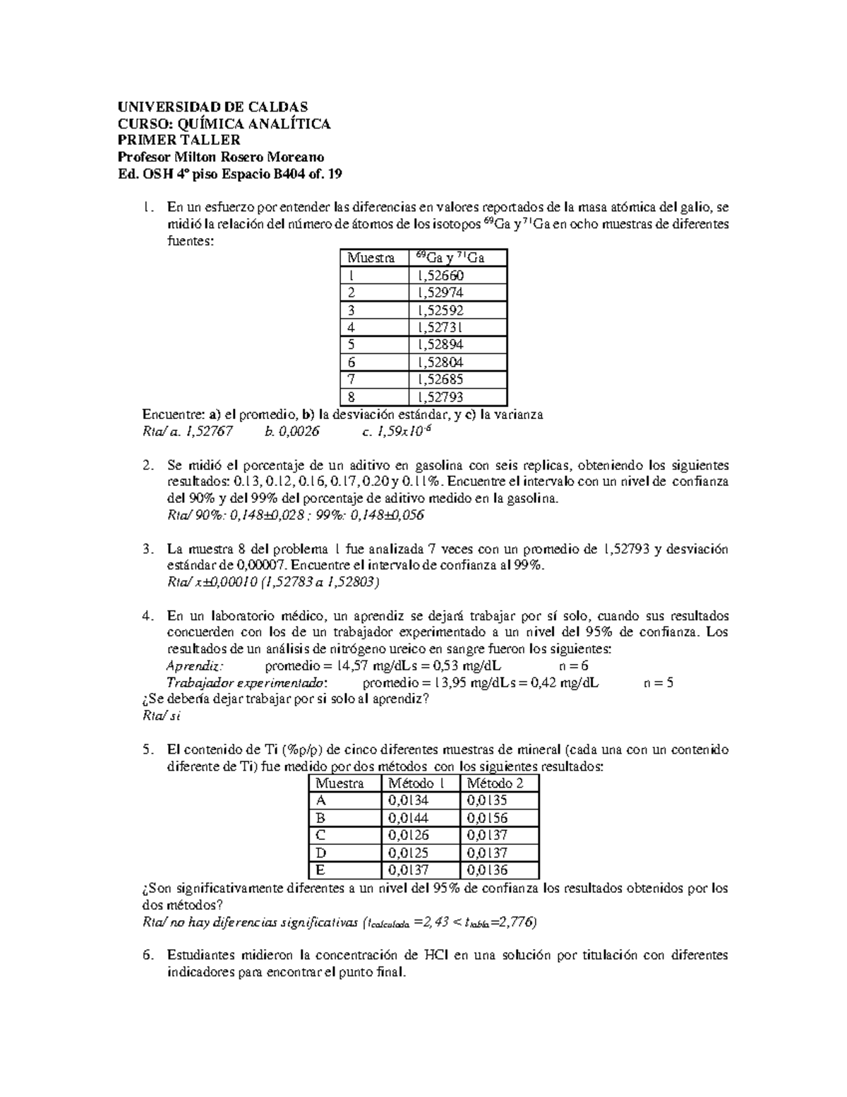 2019 0519 Primer Taller de Química Analítica - Warning: TT: undefined function: 32 UNIVERSIDAD ...