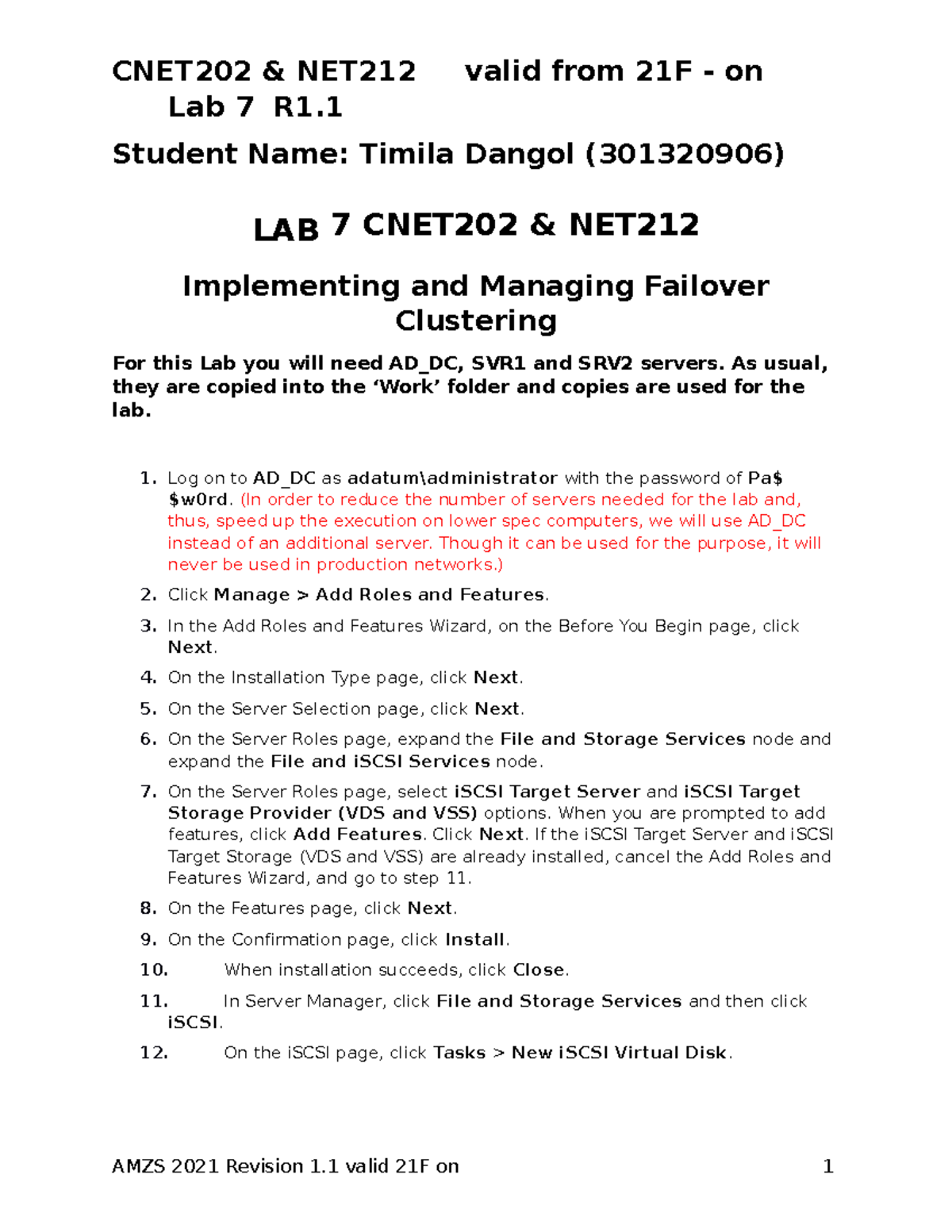 Student Lab 7 2019 Cnet202 Lab 7 R1 Student Name Timila Dangol