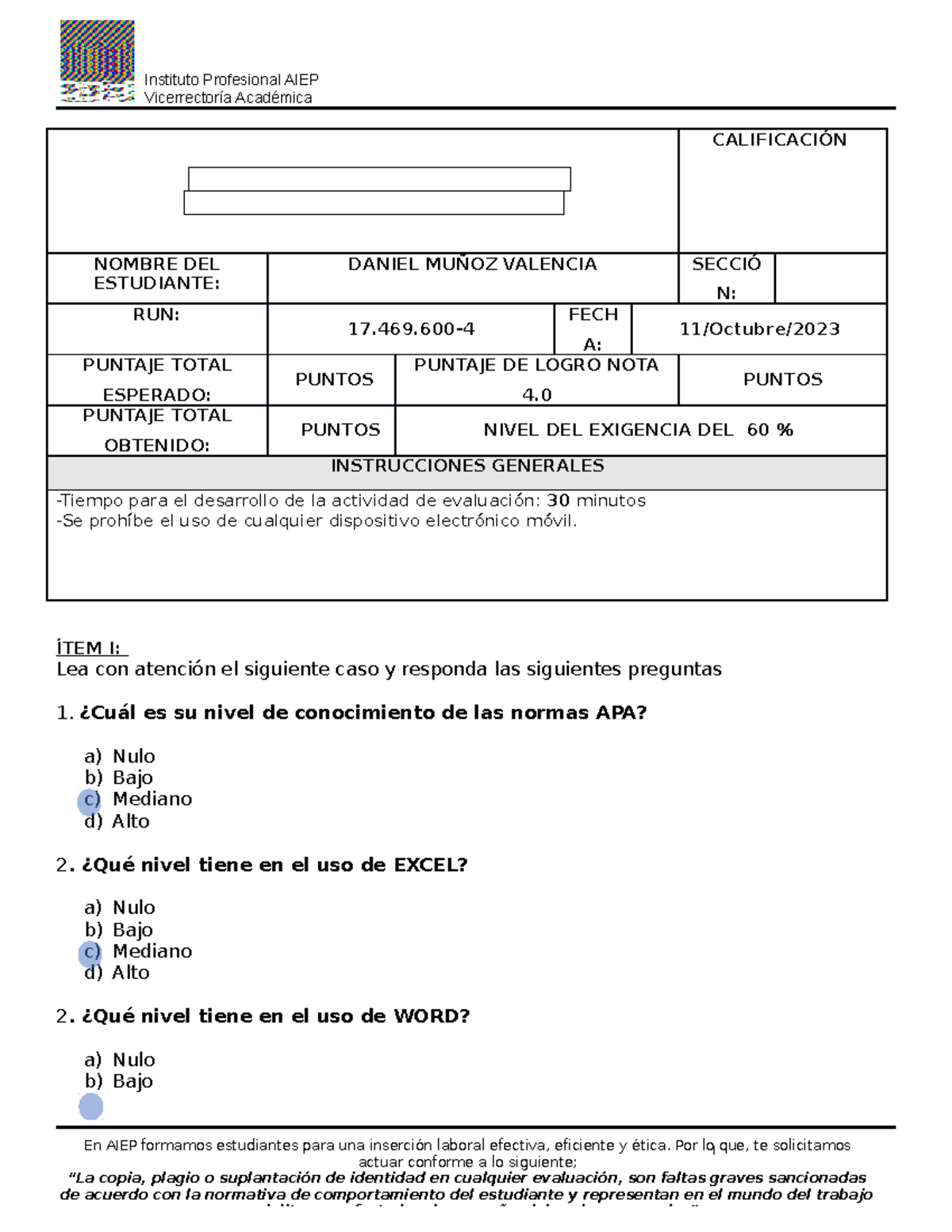Diagnostico-TPE - dadasd - Instituto Profesional AIEP Vicerrectoría ...