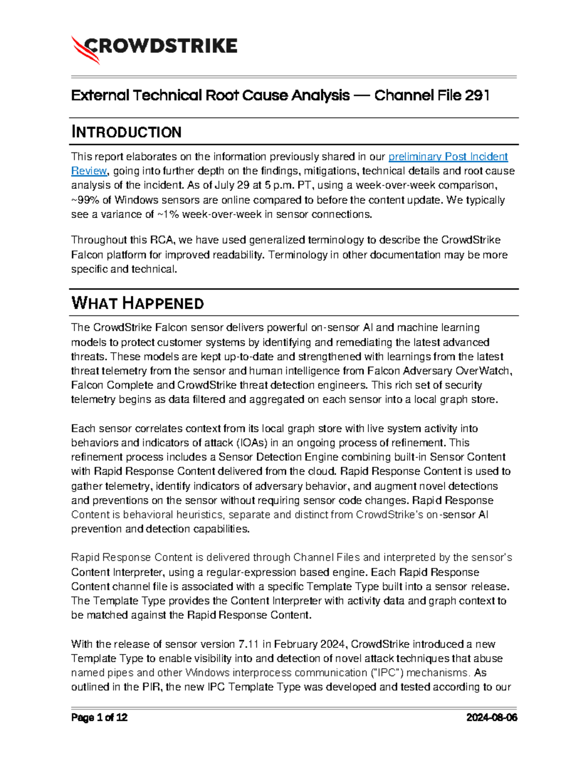Channel File 291 Incident Root Cause Analysis 08 - External Technical ...