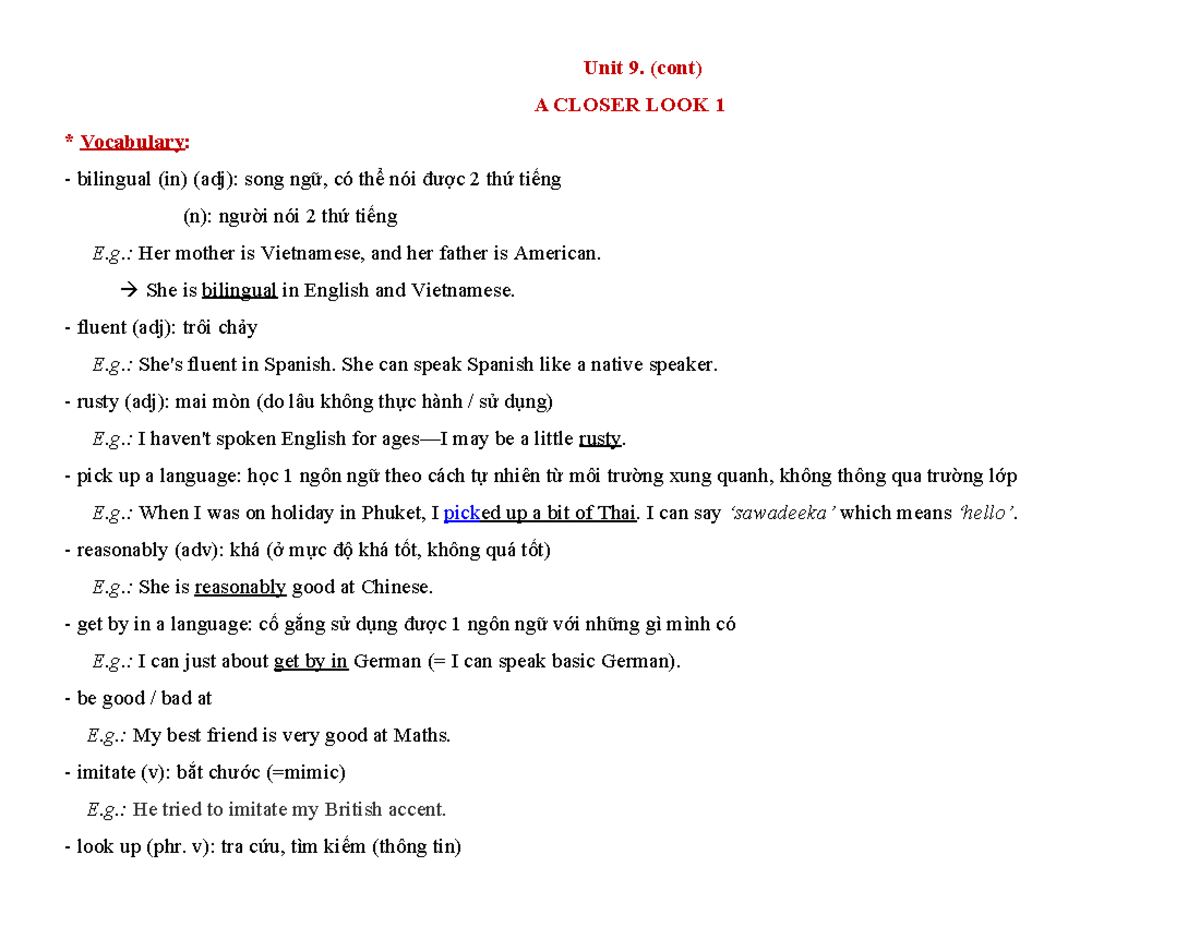 UNIT 9 A Closer LOOK 2 - về Tiếng Anh sách mới - Unit 9. (cont) A CLOSER LOOK 1 Vocabulary ...