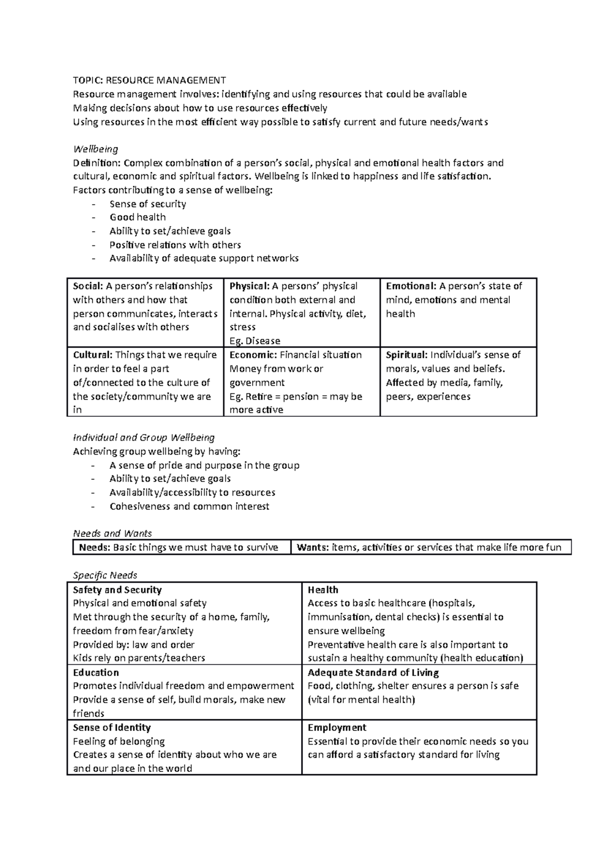 Topic 1 - Resource Management - Notes - Studocu
