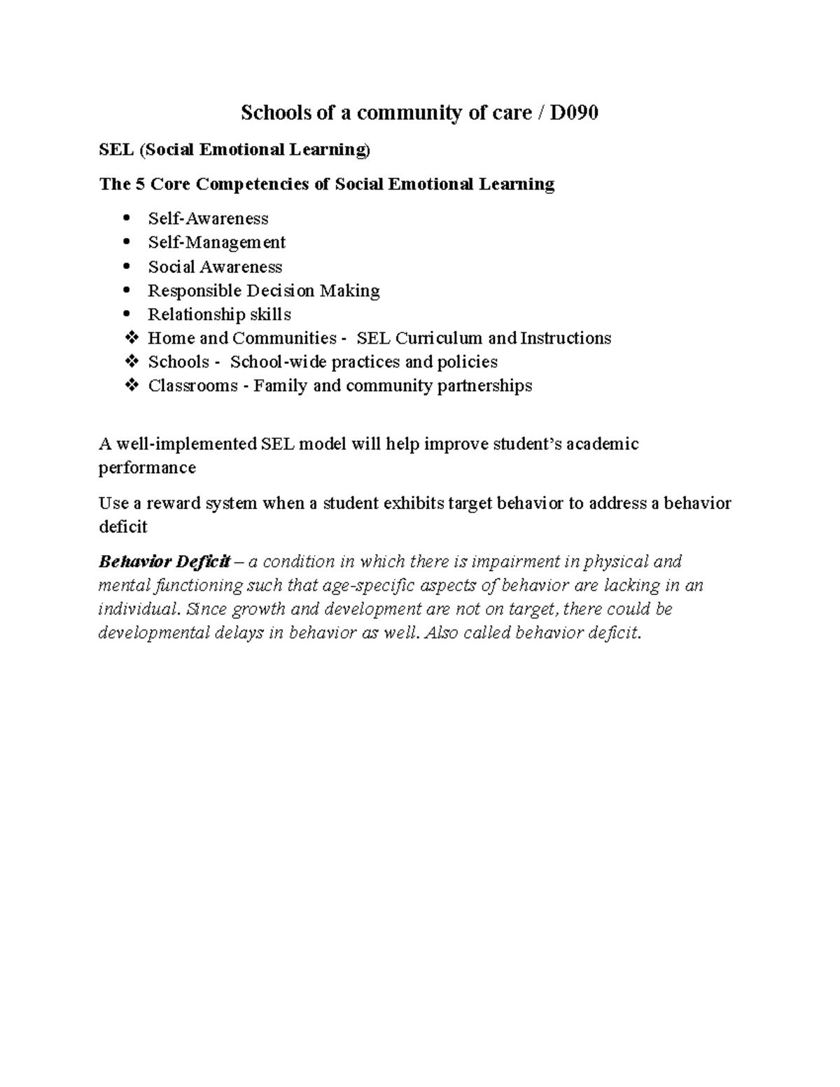 D090 SEL (Social Emotional Learning) - Schools of a community of care ...