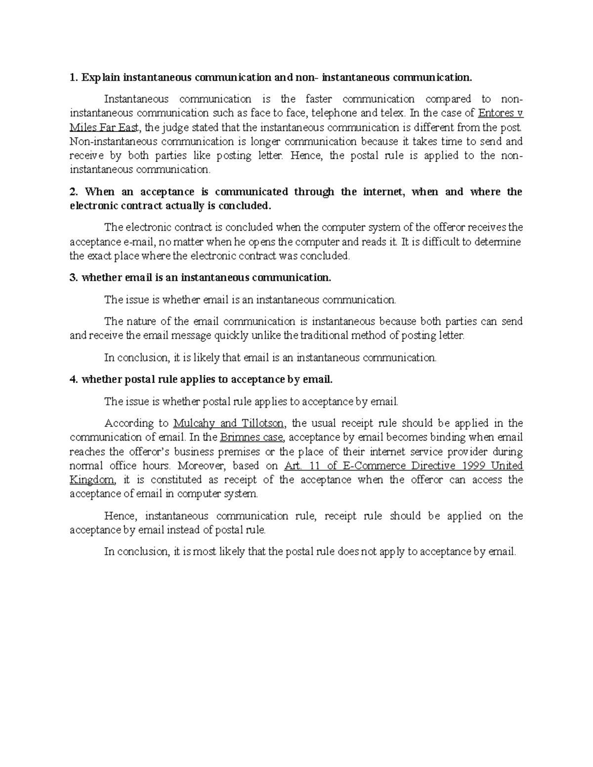 Instantaneous communication and non- instantaneous communication ...