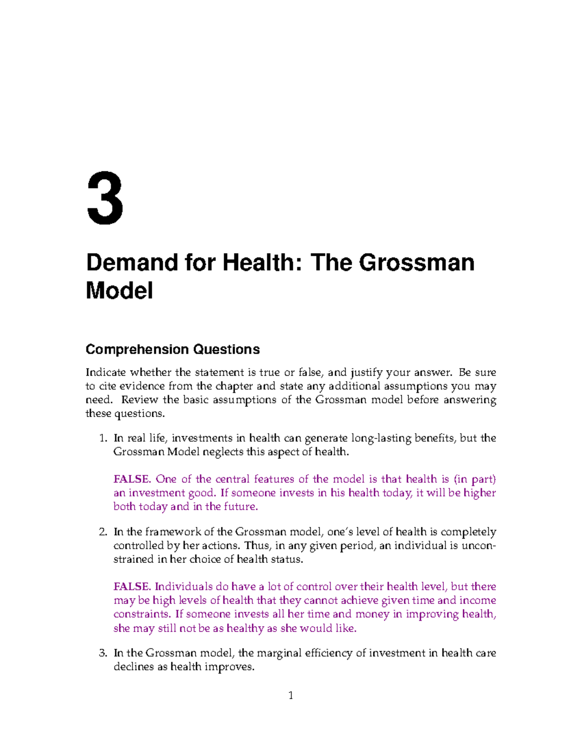 Ch 3 comprehension only - 3 Demand for Health: The Grossman Model ...