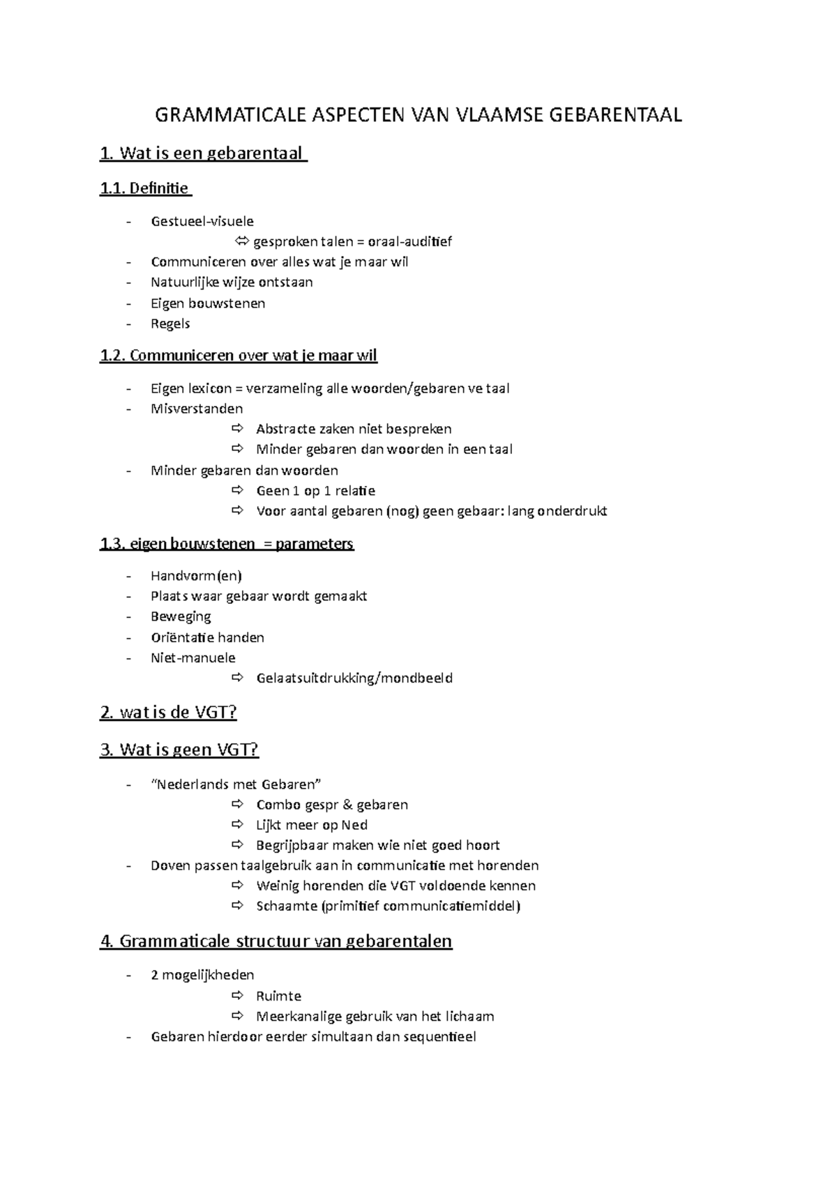 Sv boek - samenvatting - GRAMMATICALE ASPECTEN VAN VLAAMSE GEBARENTAAL ...