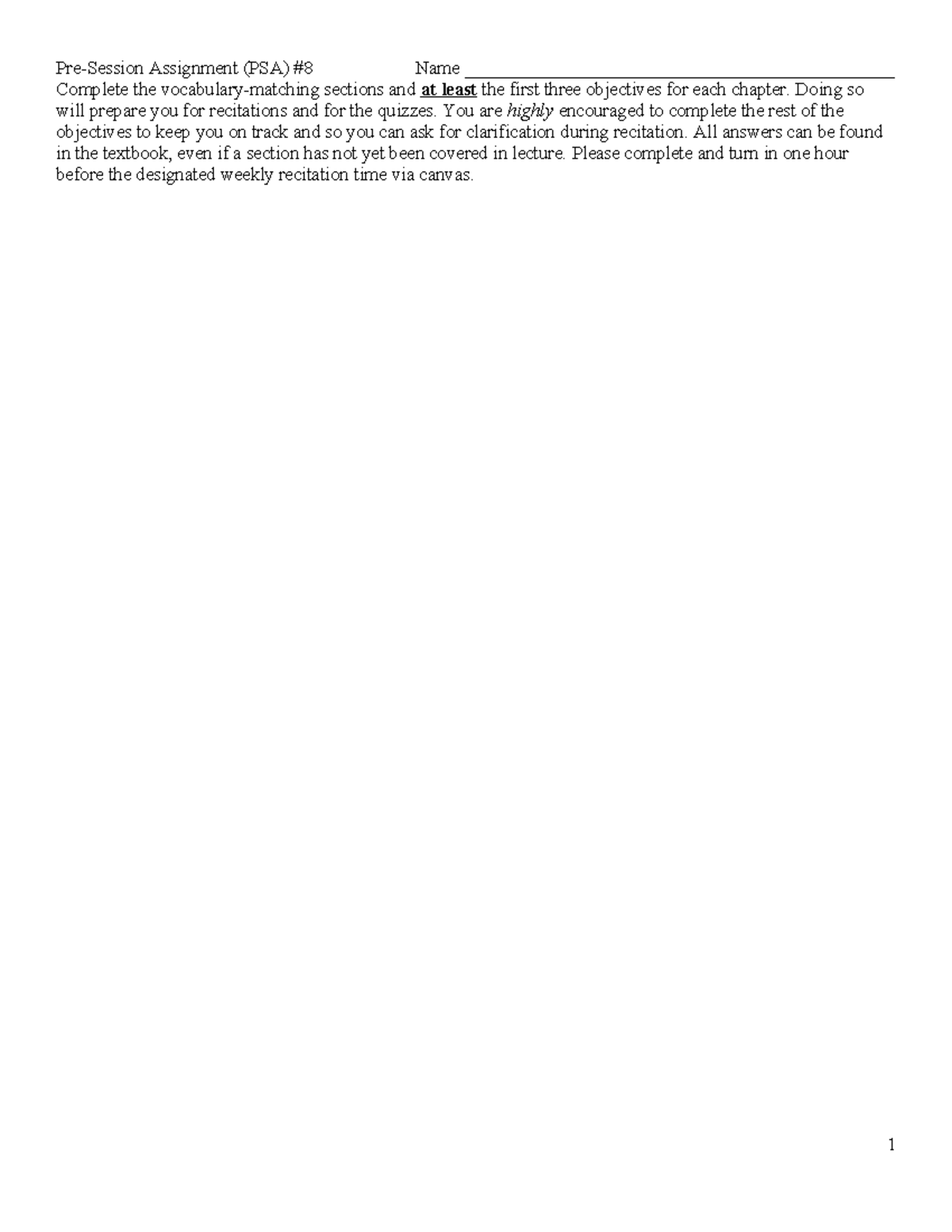 PSA 8 - psa document - Pre-Session Assignment (PSA) #8 Name - Studocu