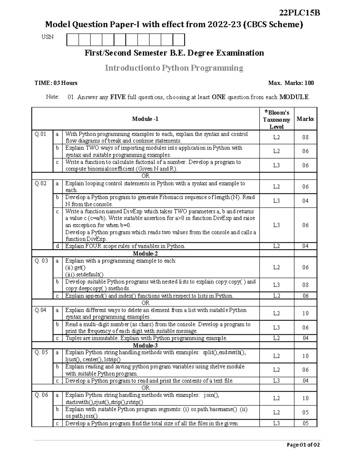 Solutionset B merged - Question paper - 22PLC15B Page 01 of 02 Model ...
