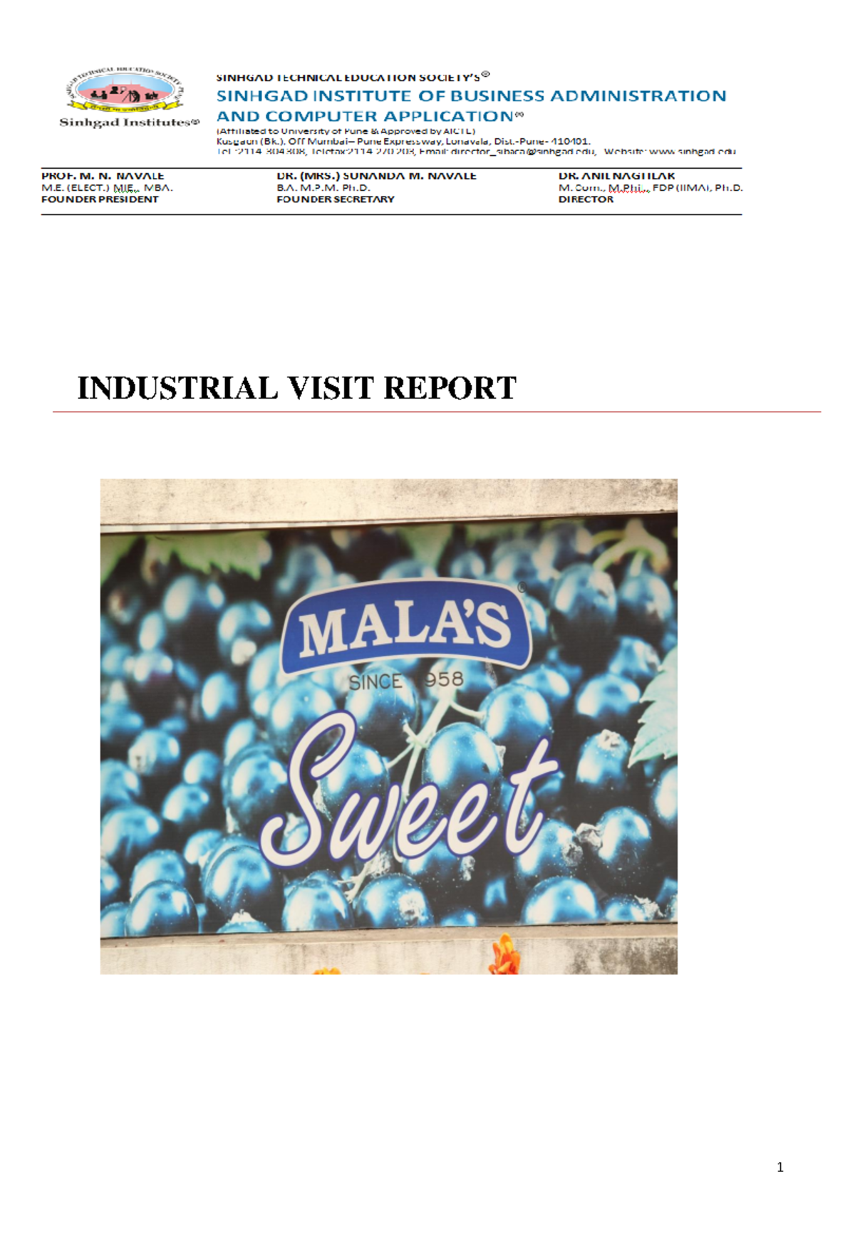 Industry visit 221 - It is a iv report model - INDUSTRIAL VISIT REPORT ...