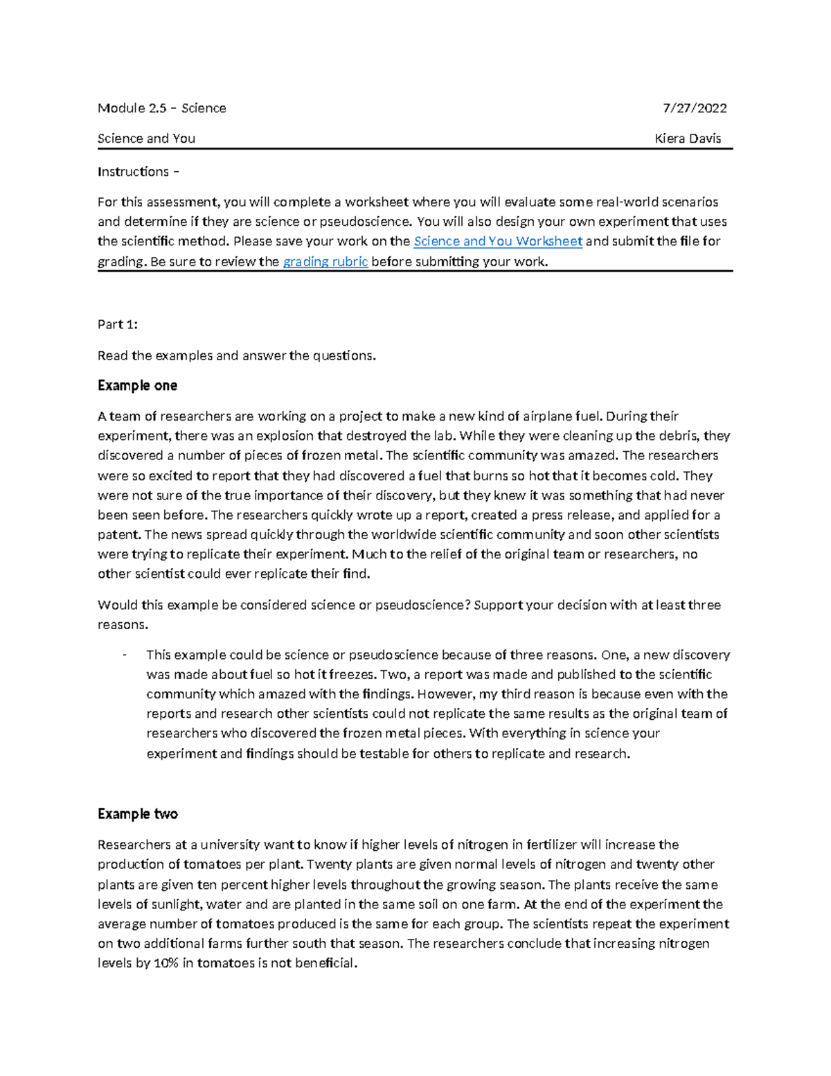 module 2.5 - Physical Science v19 - Module 2 – Science 7/27/ Science and You Kiera Davis - Studocu