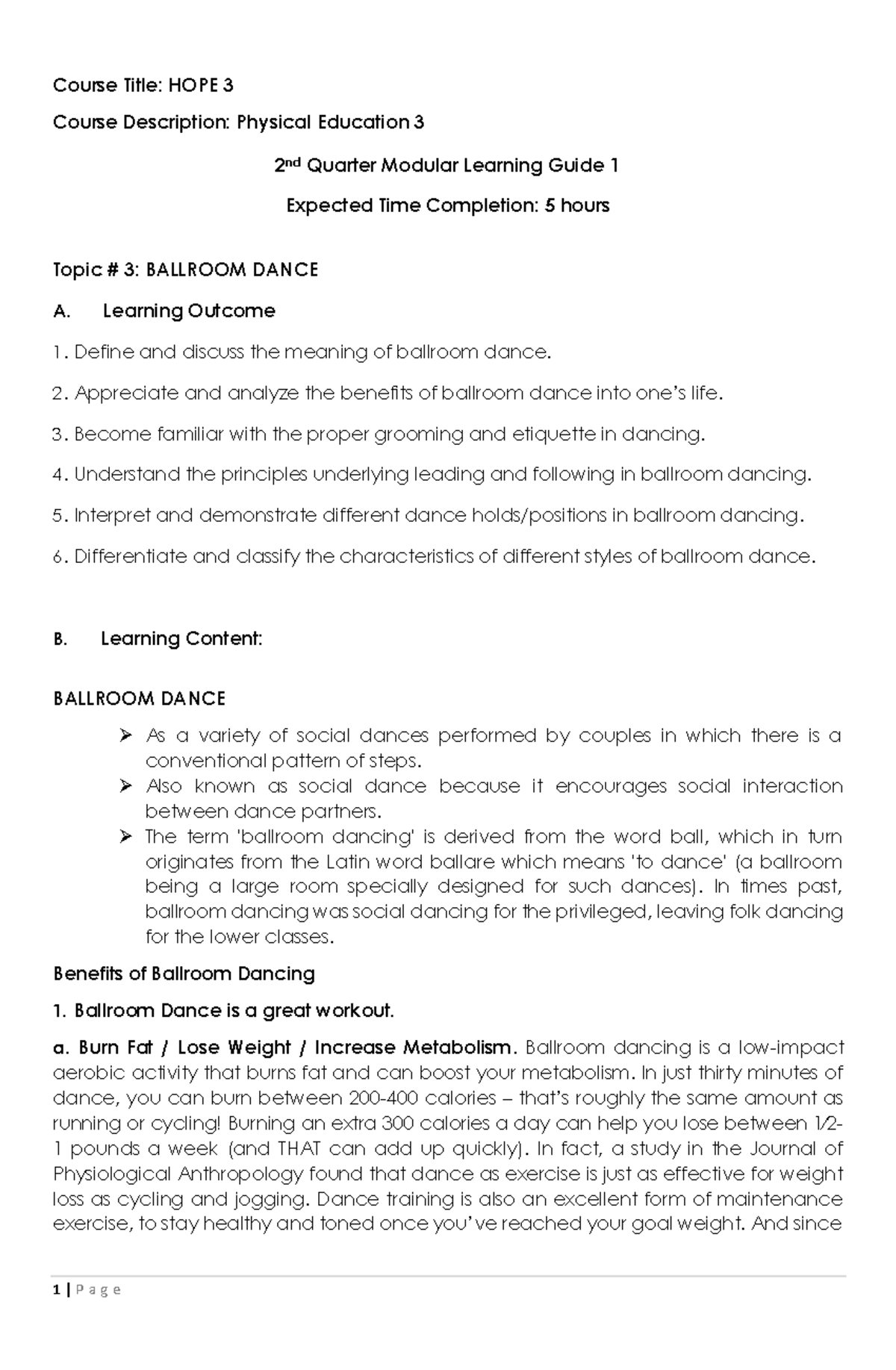 HOPE 3 MLG 2 - physical education - Course Title: HOPE 3 Course ...