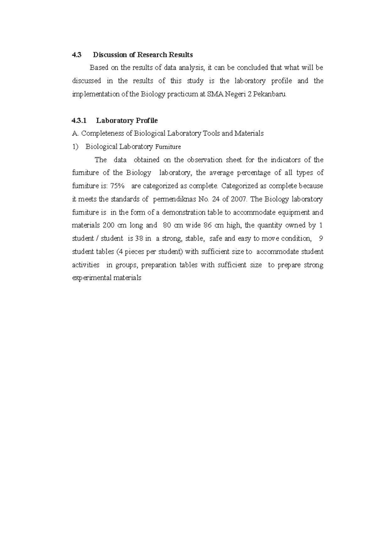 Discussion of Research Results - 4.3 Laboratory Profile A. Completeness ...