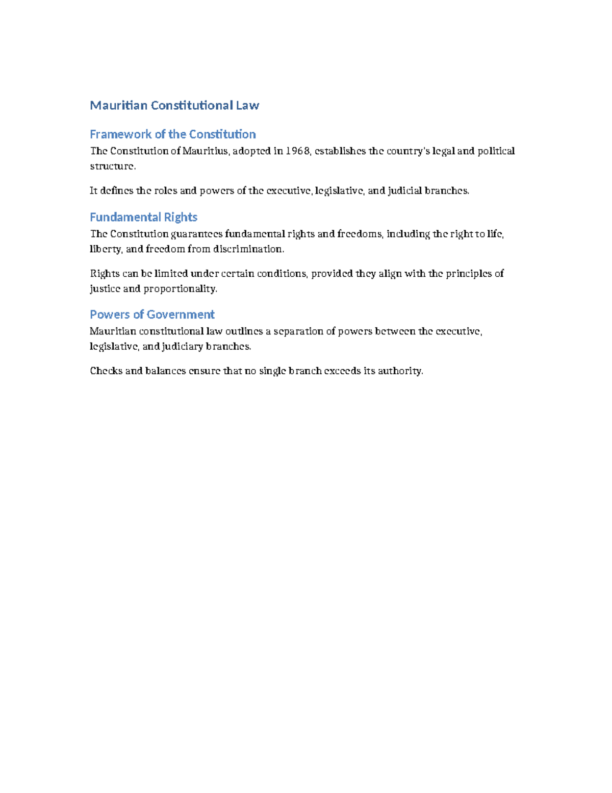 Lecture 2 Constitutional Law - Mauritian Constitutional Law Framework ...