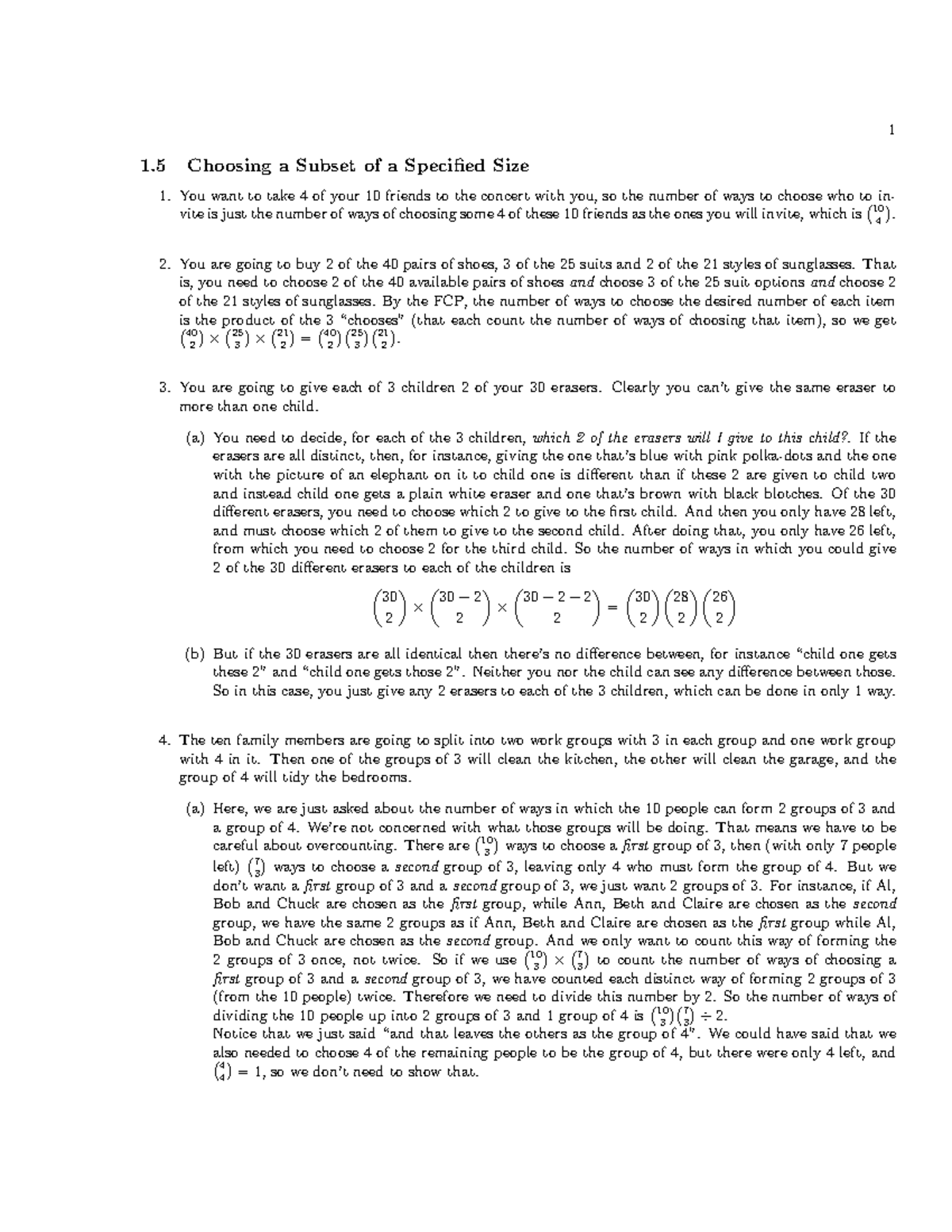 Sol1 5 - Solution - 1 Choosing a Subset of a Specified Size You want to ...