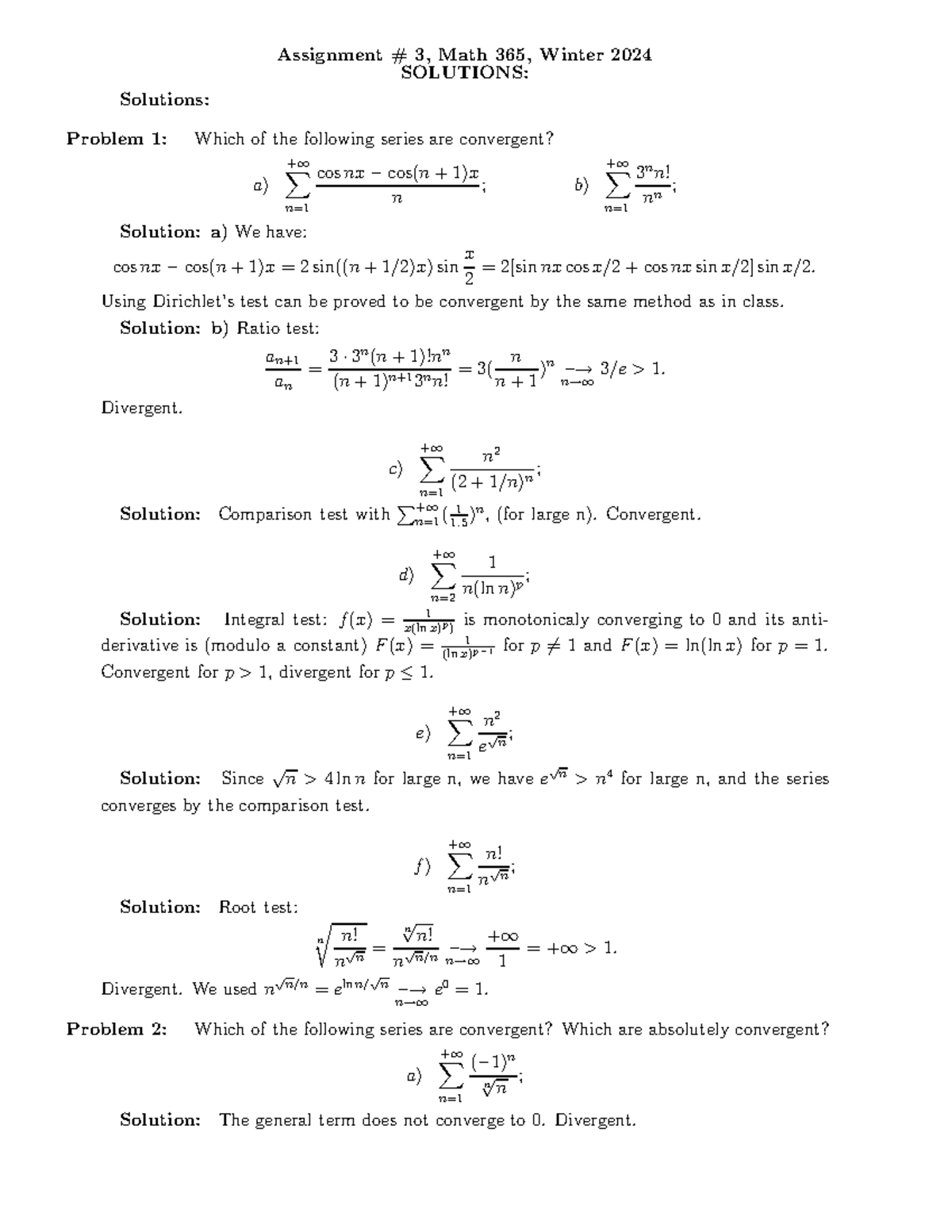 SOL Assignment 3 365 2024 - Assignment # 3, Math 365, Winter 2024 SOLUTIONS: Solutions: Problem ...