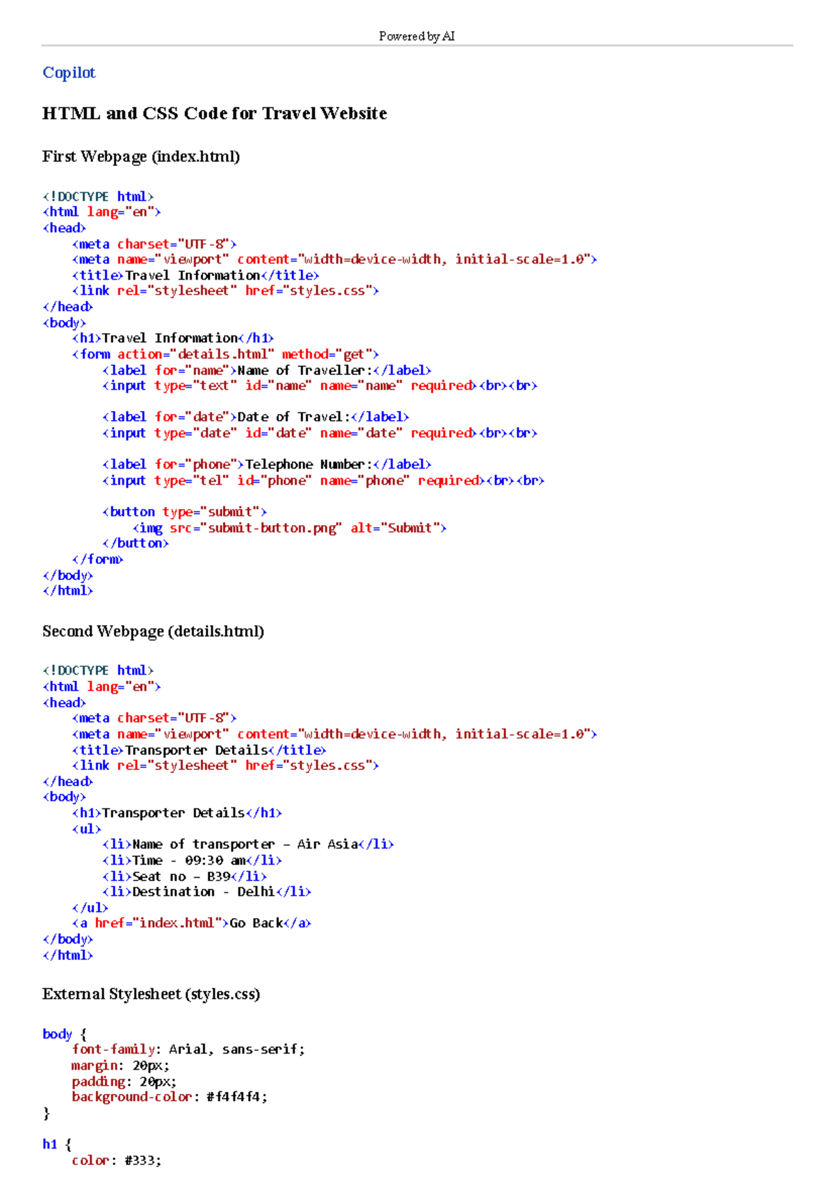 HS3 - hdhg - Powered by AI Copilot HTML and CSS Code for Travel Website ...