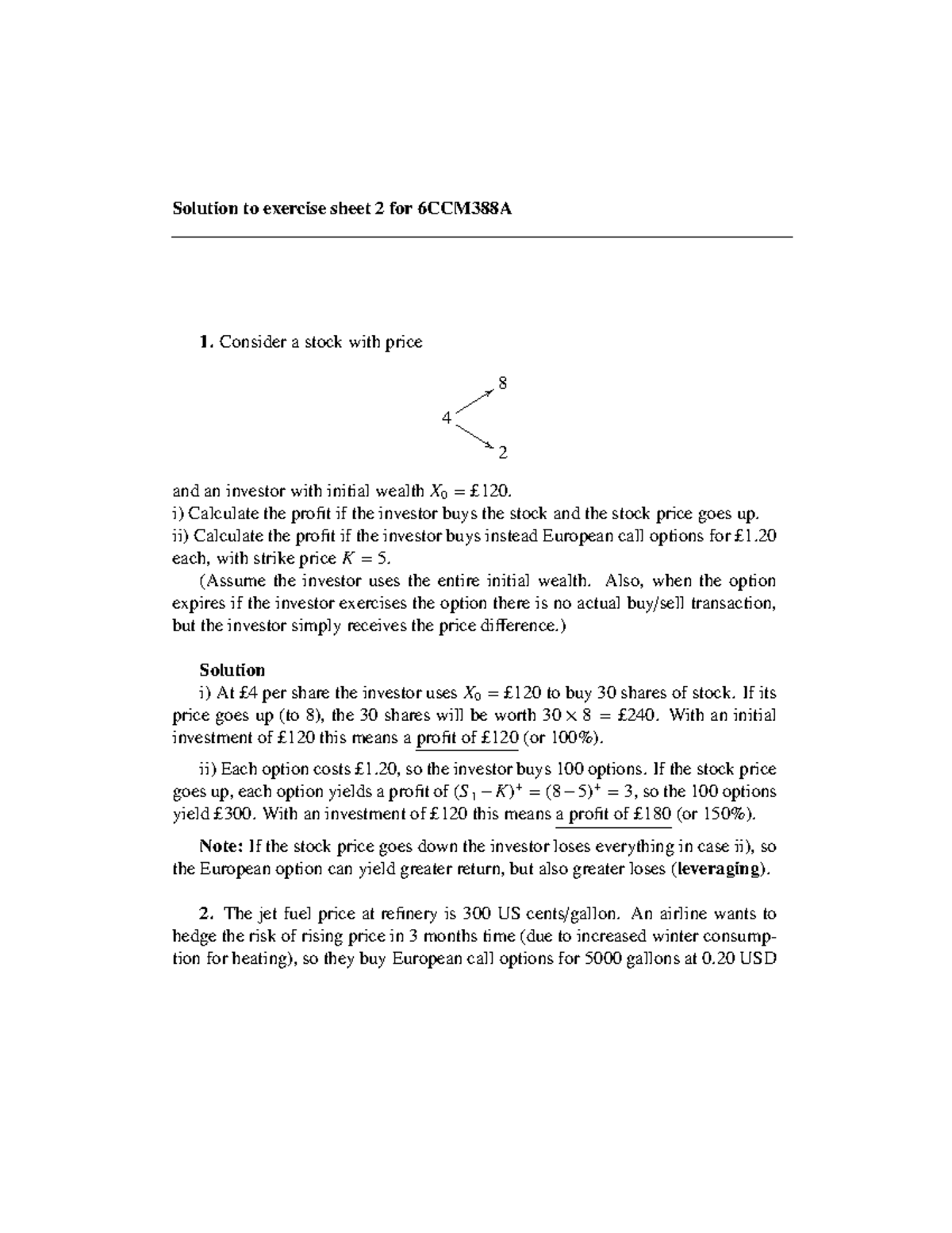 Homework 2-Sol-2 - Solution to exercise sheet 2 for 6CCM388A 1 ...