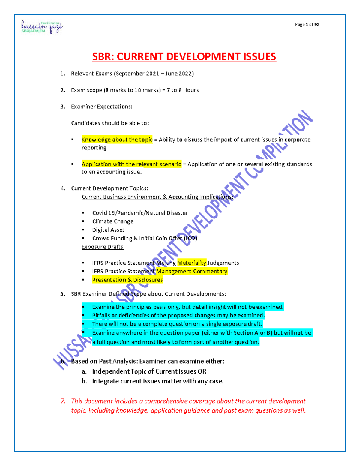 1. SBR Current Development By Husssain Qazi 2 - SBR: CURRENT DEVELOPMENT ISSUES Relevant Exams ...
