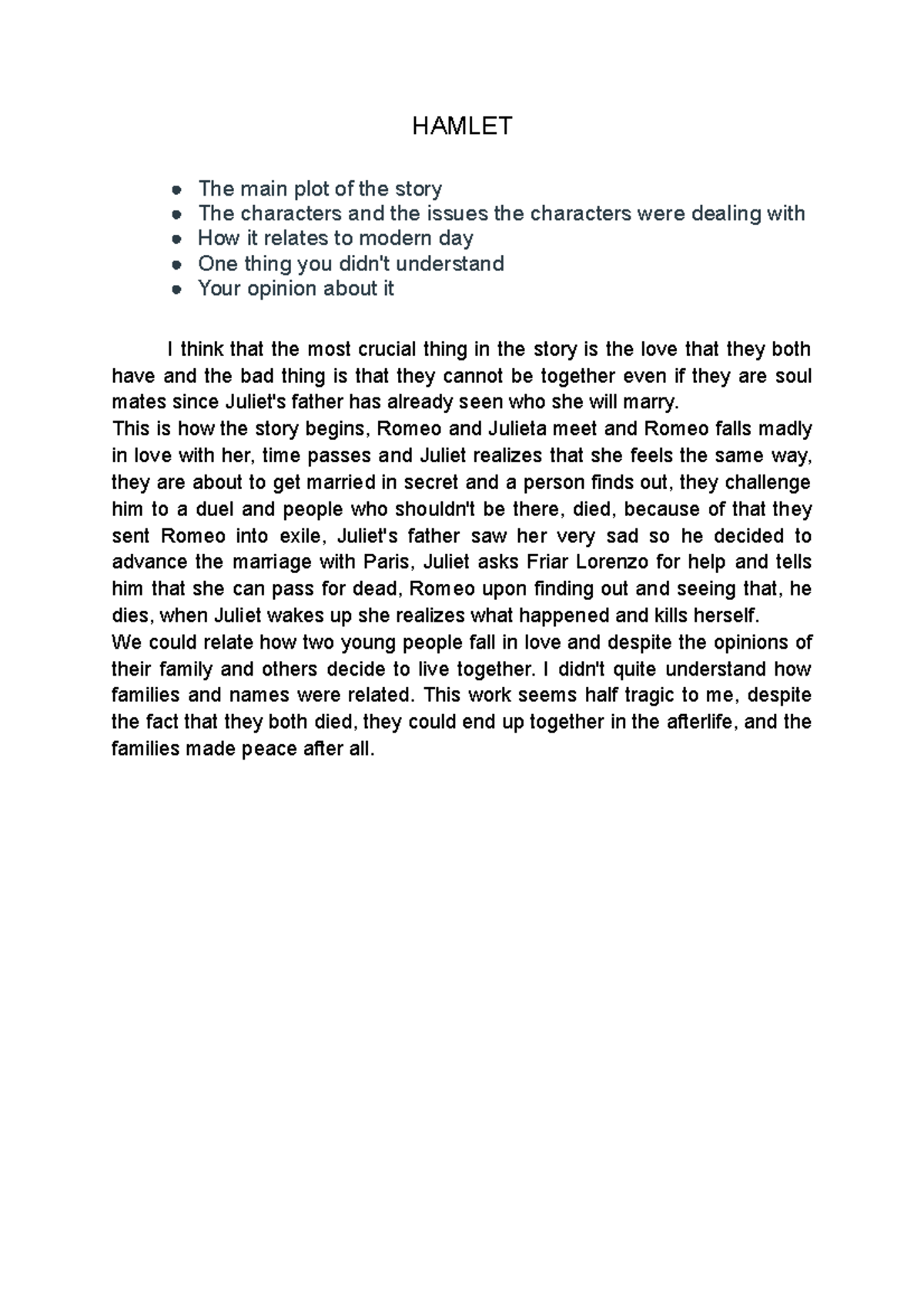 Hamlet - HAMLET The main plot of the story The characters and the ...