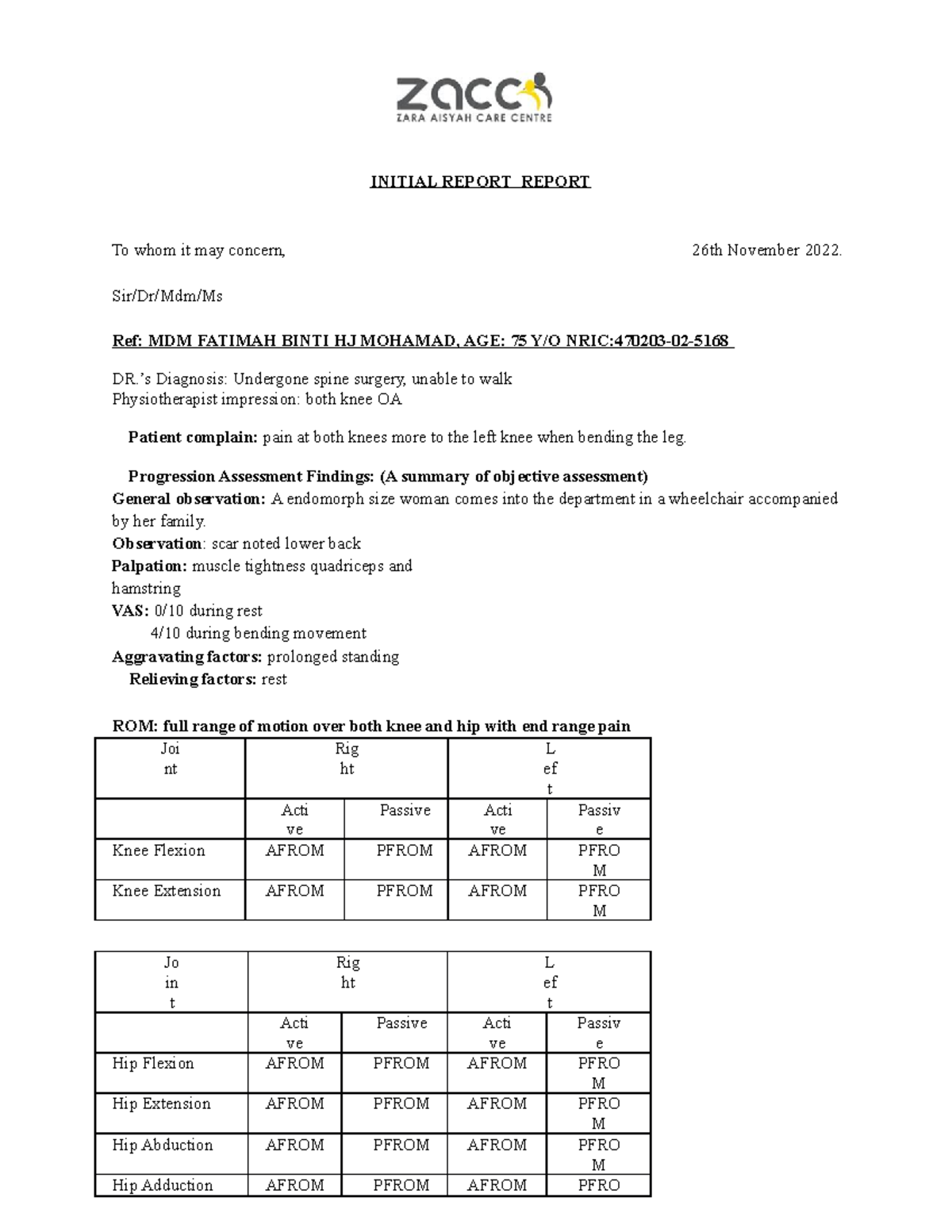 Report Elder Fatimah docx - INITIAL REPORT REPORT To whom it may ...