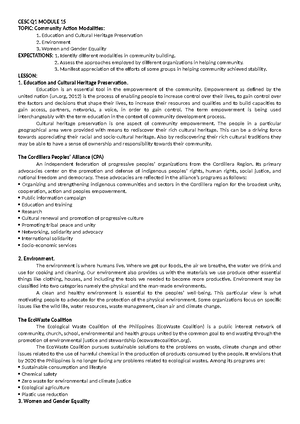 CESC Q1 Module 14 - Summary - CESCQ1 MODULE 14 TOPIC: Community Action ...