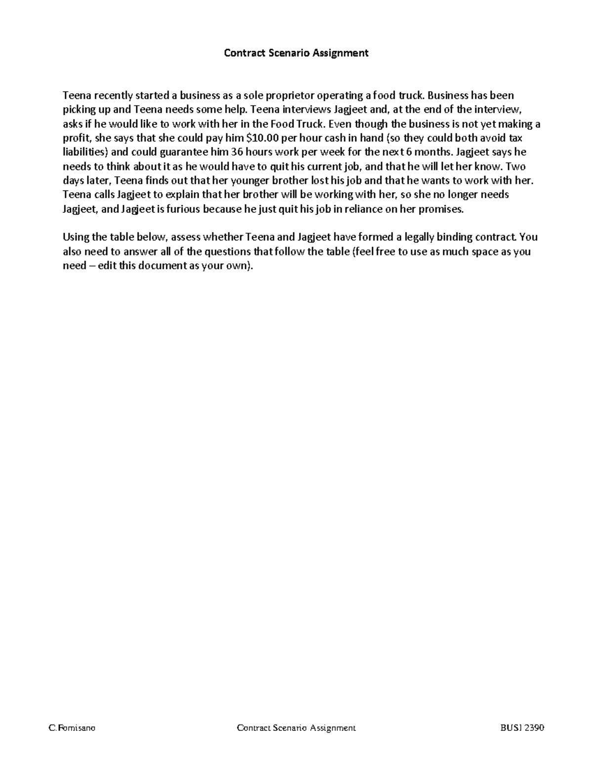 Contract-Scenario-Assignment - C Contract Scenario Assignment BUSI 2390 ...