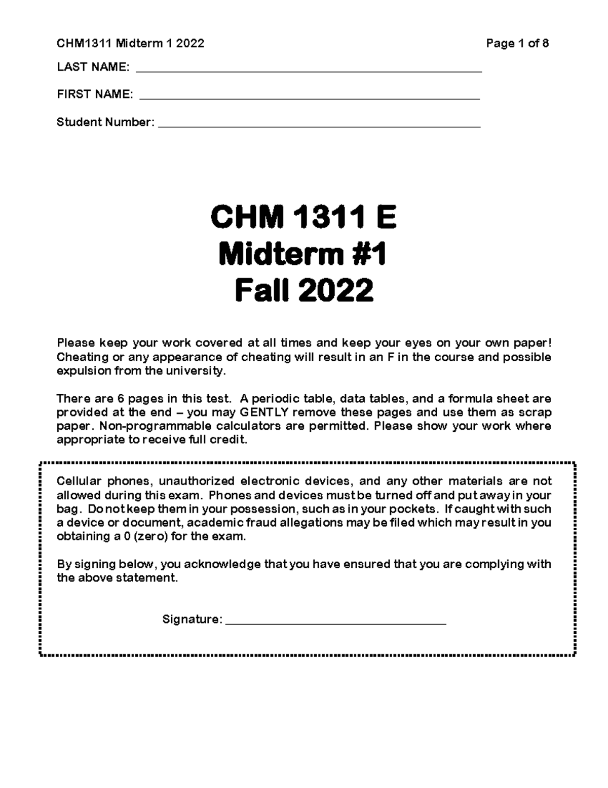 2022-Midterm 1-CHM1311 - LAST NAME ...