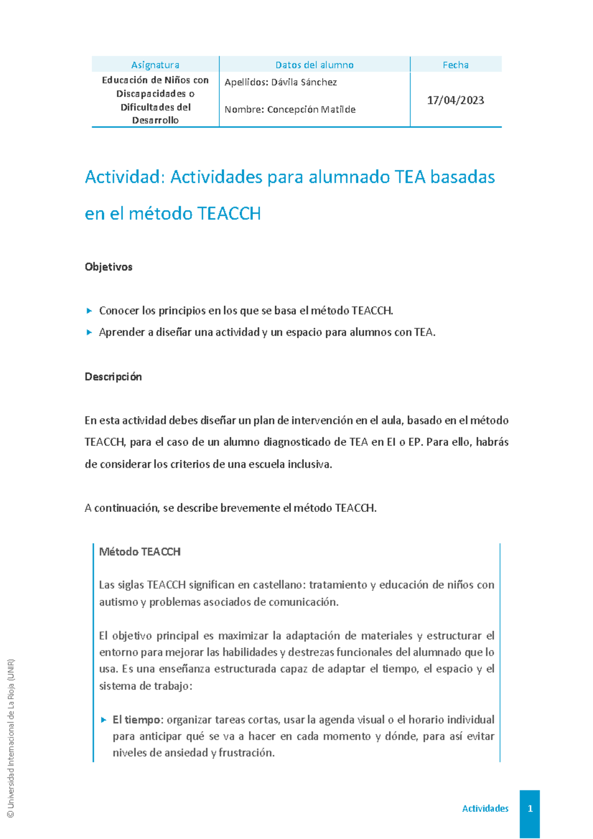 Actividades para alumnado TEA basadas en el método Teacch (Concepción Dávila) - Educación de ...