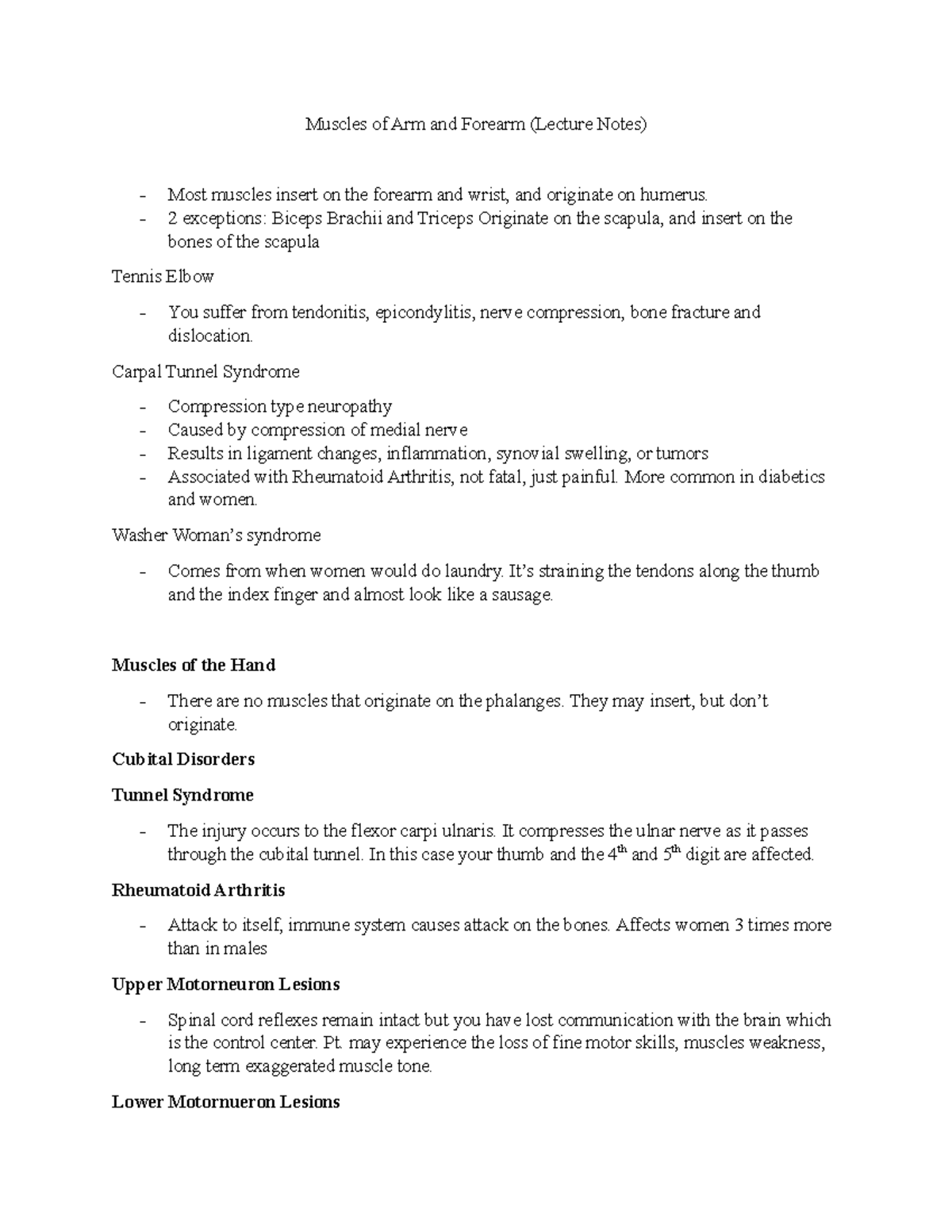 Muslces of the Arm and Forearm- Disorders - Muscles of Arm and Forearm ...