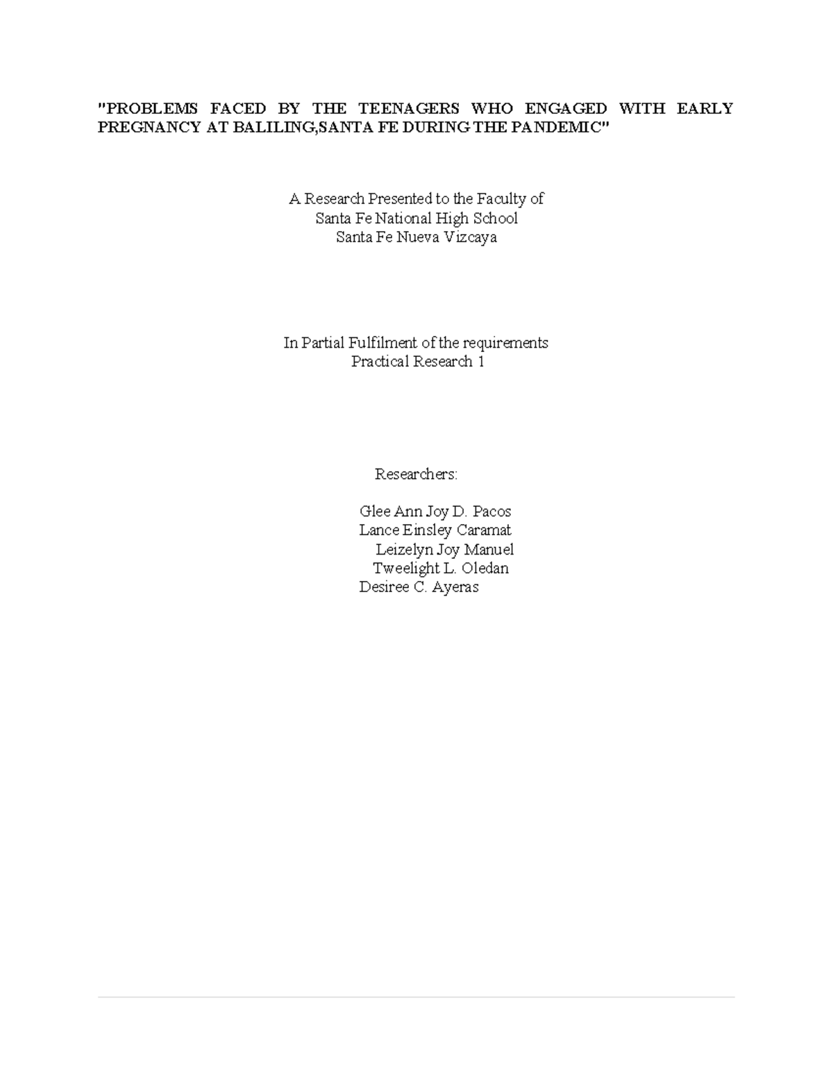 Chapter-1-Template - "PROBLEMS FACED BY THE TEENAGERS WHO ENGAGED WITH ...