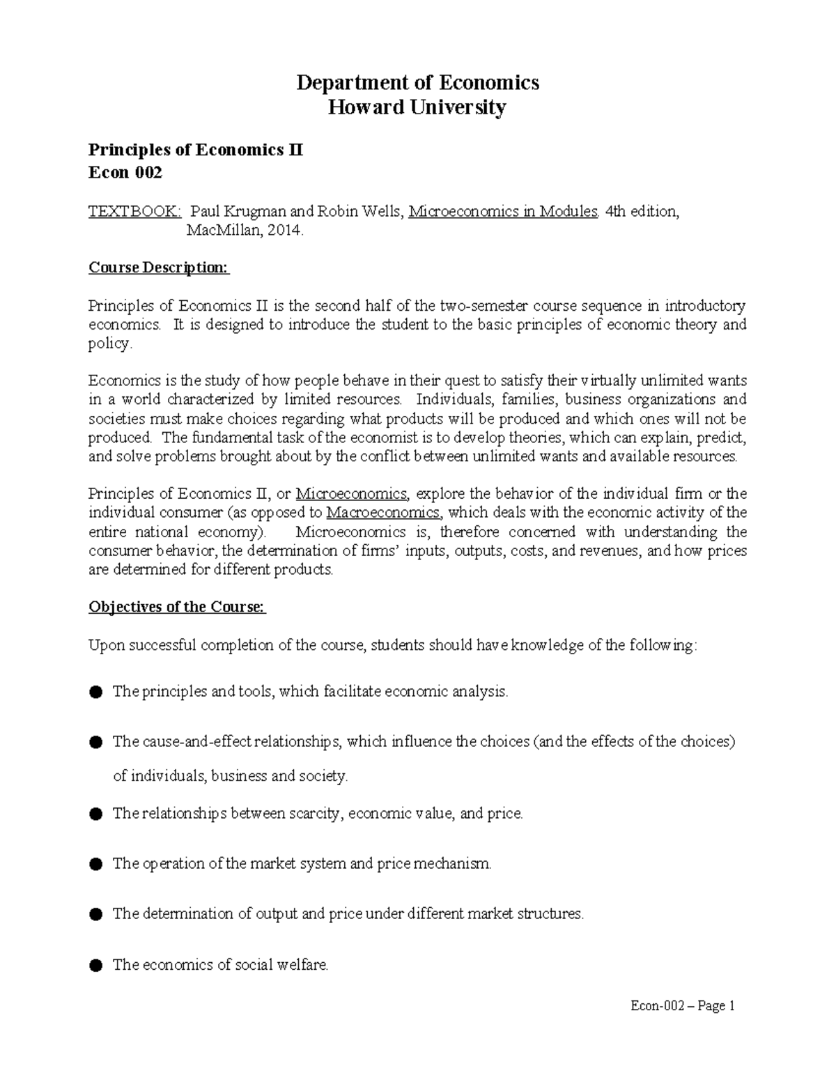 Econ002 Fall2020 Syllabus Rev - Department of Economics Howard ...