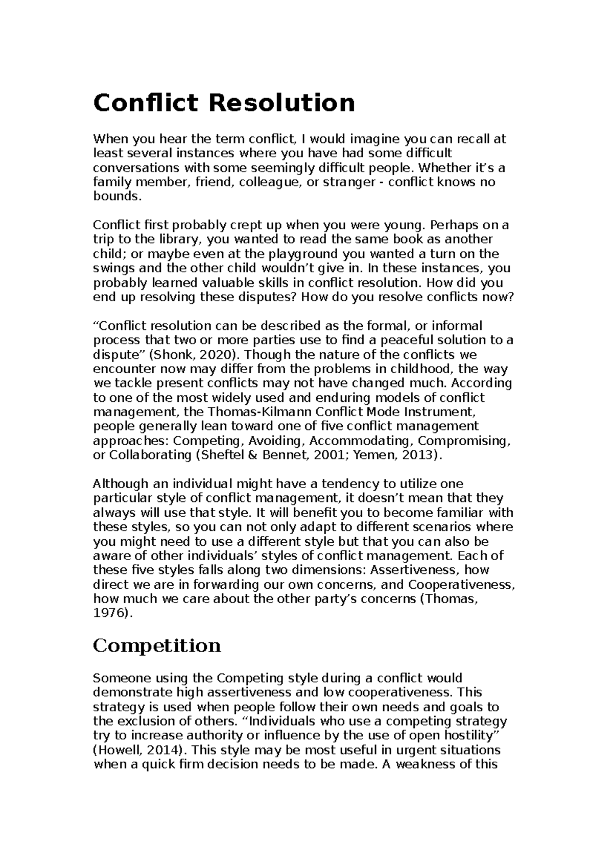 Conflict Resolution - My document is about the psychology of play ...