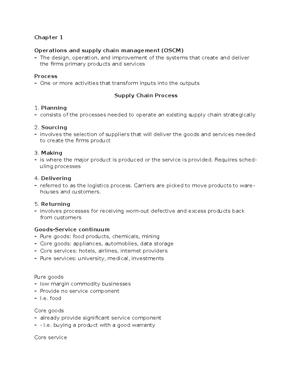 ADMS 3351 Course Notes - Chapter 1 Operations and supply chain ...