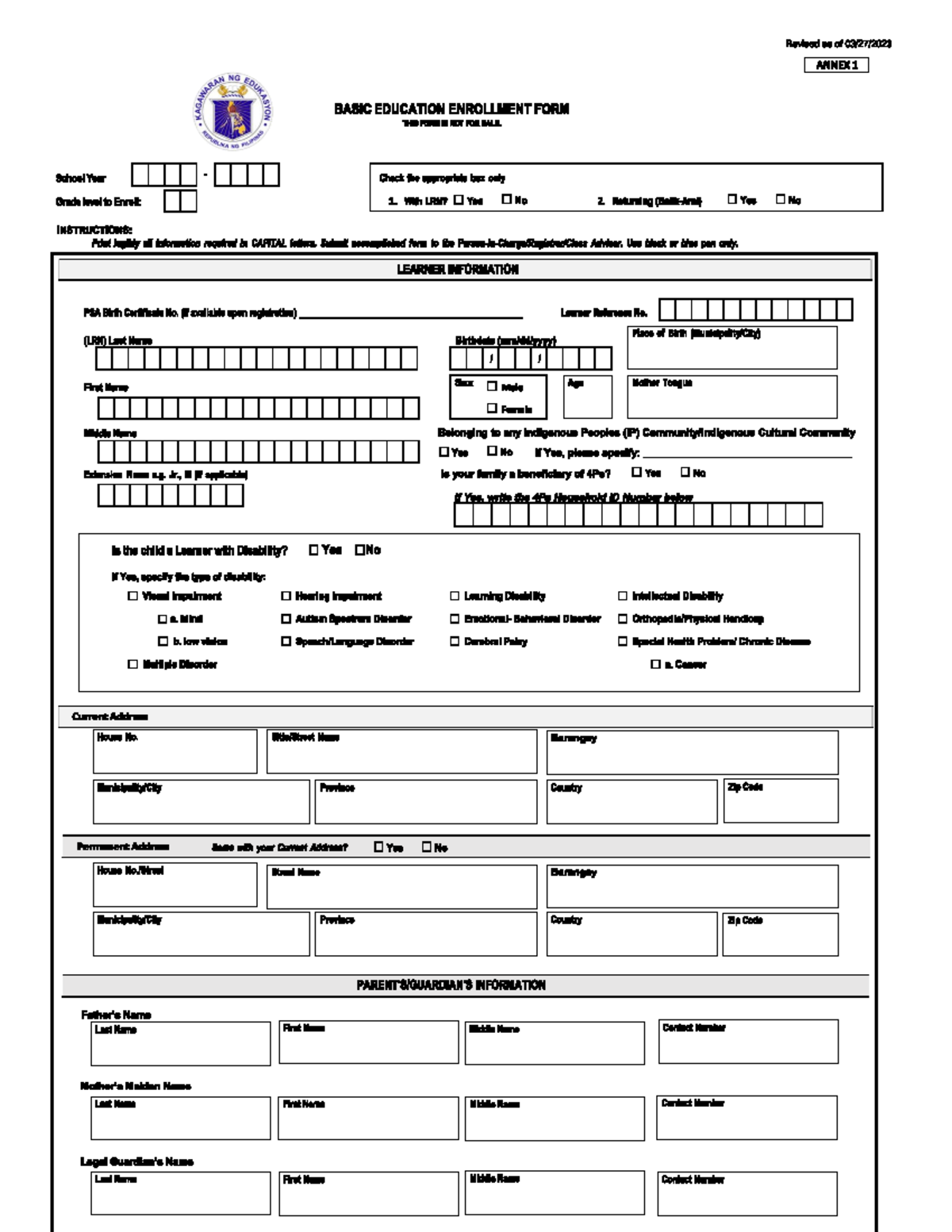 Registration forms - KINDER ENROLMENT FORM DEPED - General Education ...