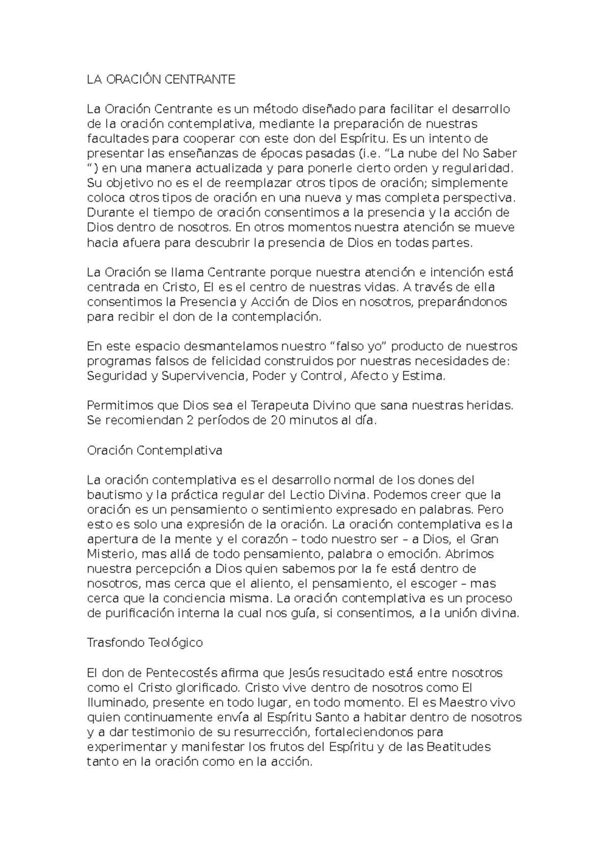 LA Oración Centrante - LA ORACIÓN CENTRANTE La Oración Centrante es un ...