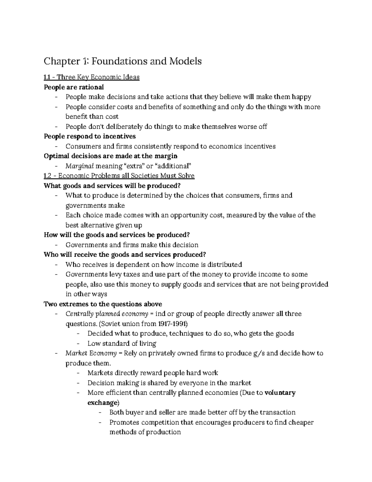 Macro Econ Notes Chapter 1-15 - Chapter 1 Foundations and Models 1 ...