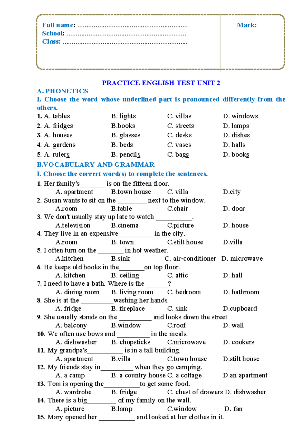 Bộ đề test theo từng unit TA 6 Global Practice TEST - UNIT 2 - PRACTICE ...